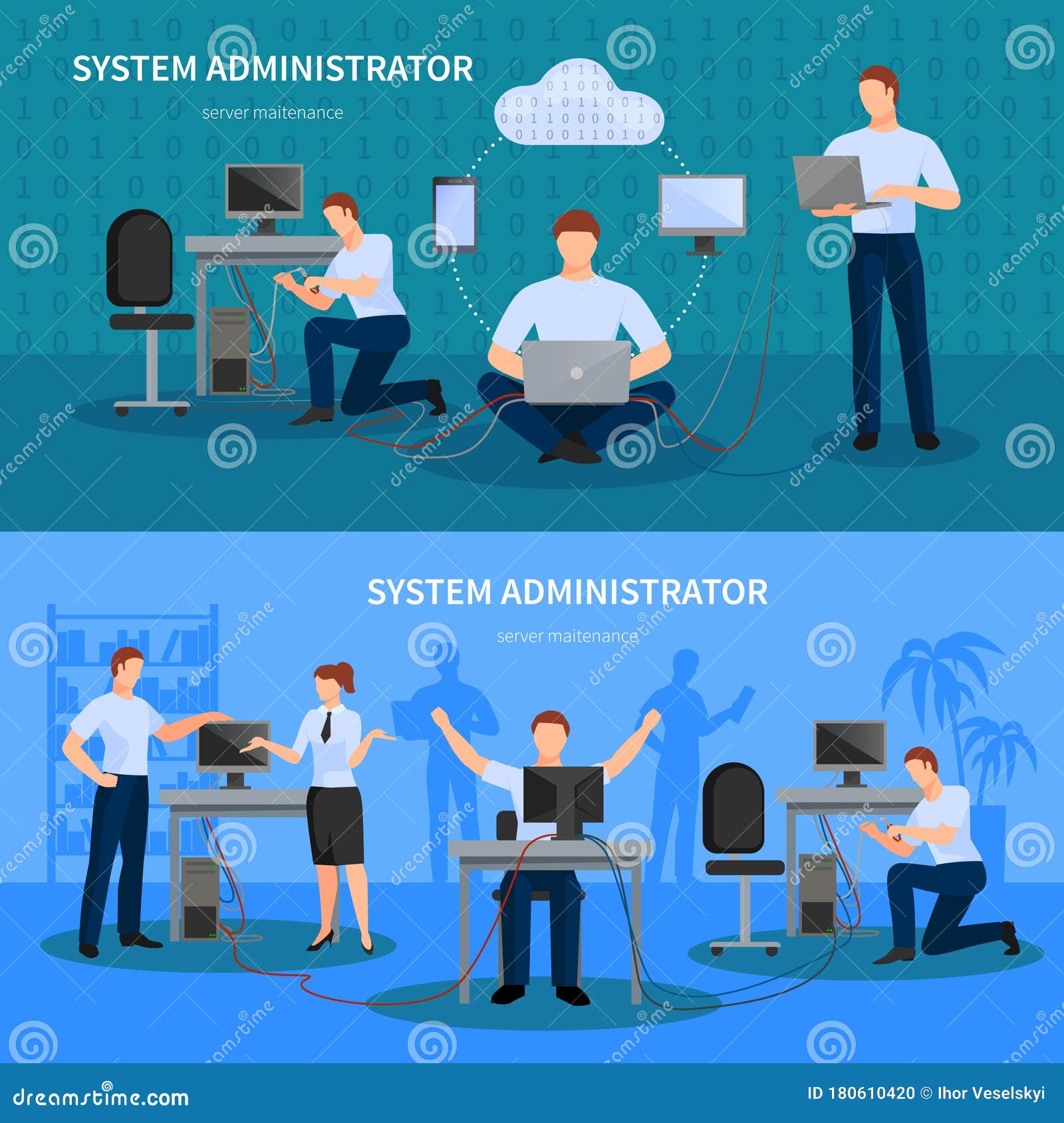 System Administrator Banners Set Stock Illustration - Illustration of ...