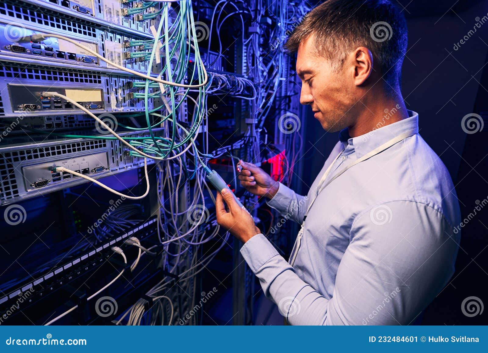 System Administrator Doing Diagnostic Tests on Computer Servers Stock ...