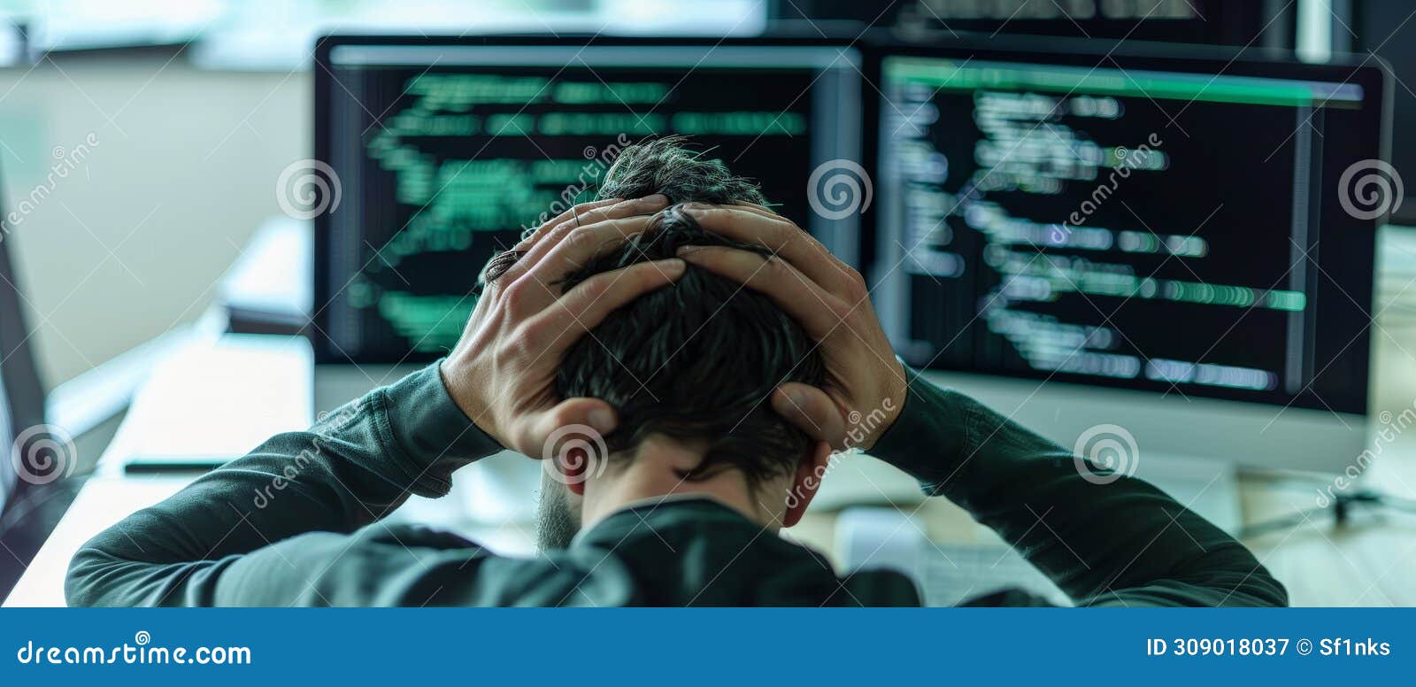 A System Administrator Exhibits Clear Signs of Stress, Surrounded by ...