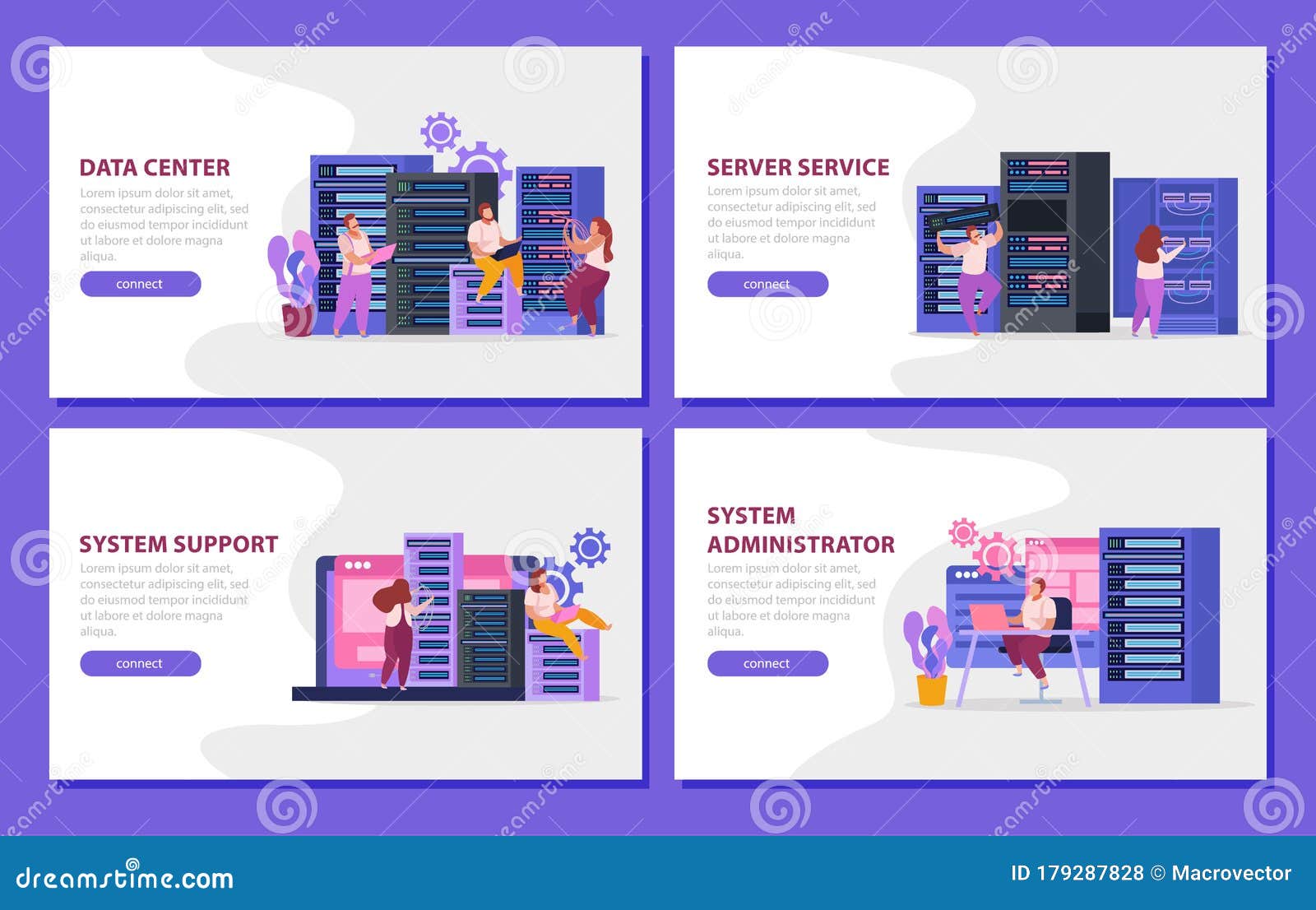 System Administrator Flat Banners Set Stock Vector - Illustration of ...