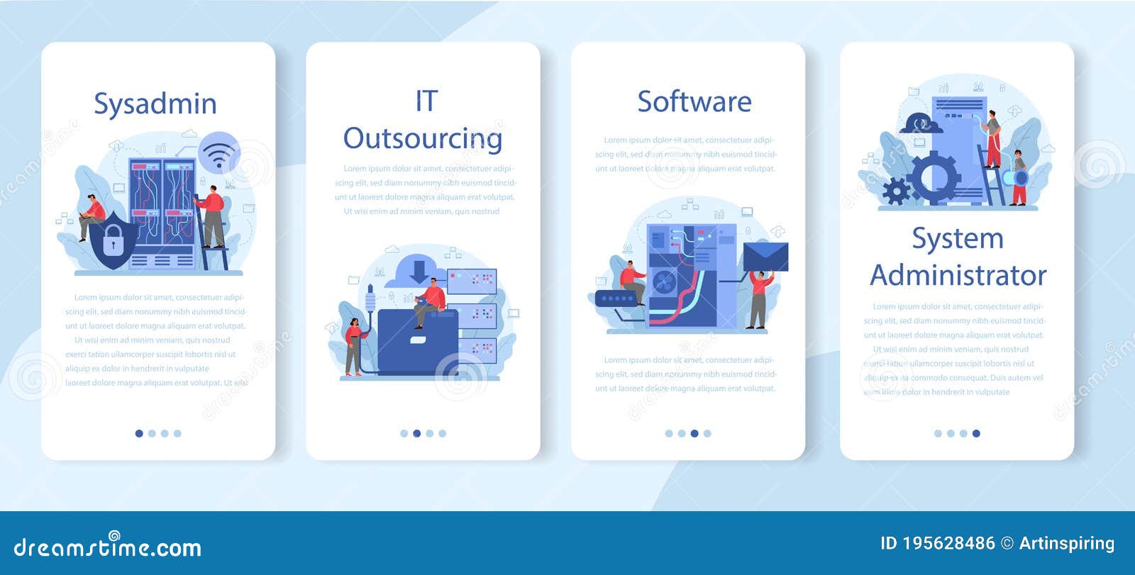 System Administrator Mobile Application Banner Set. People Working ...