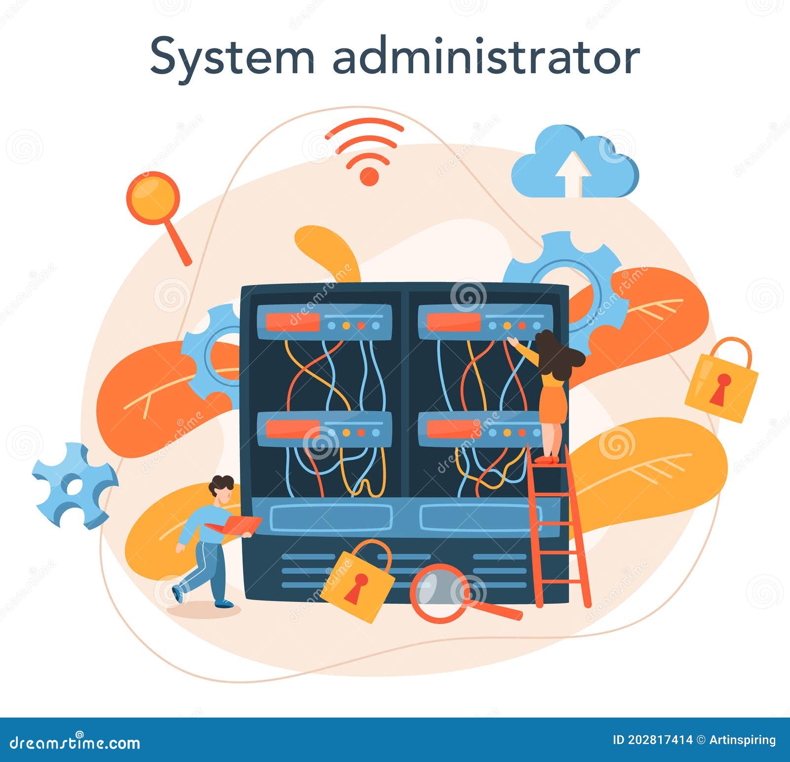 System Administrator. People Working on Computer and Doing Stock Vector ...