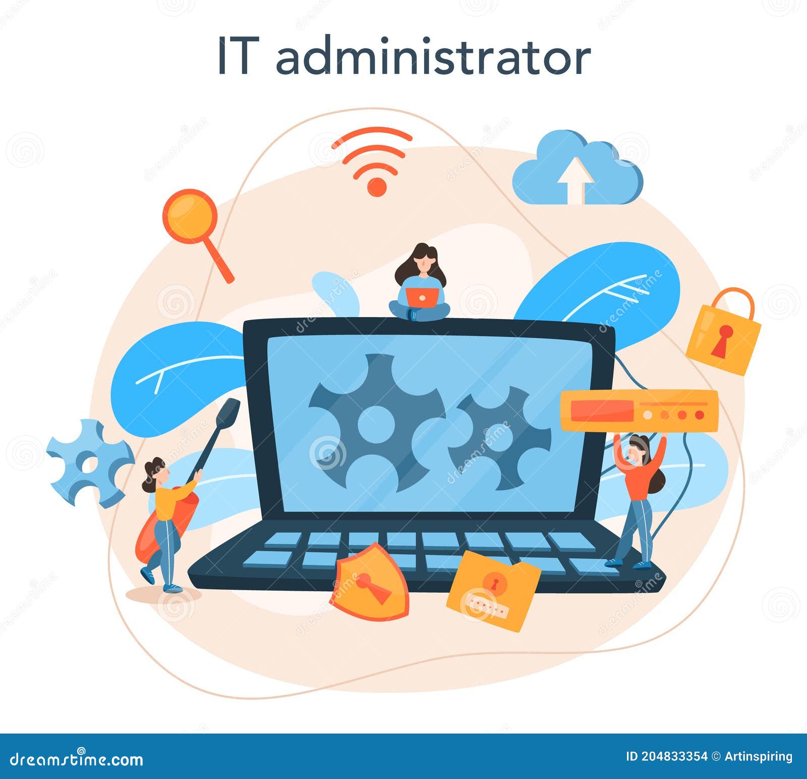 System Administrator. People Working on Computer and Doing Stock Vector ...