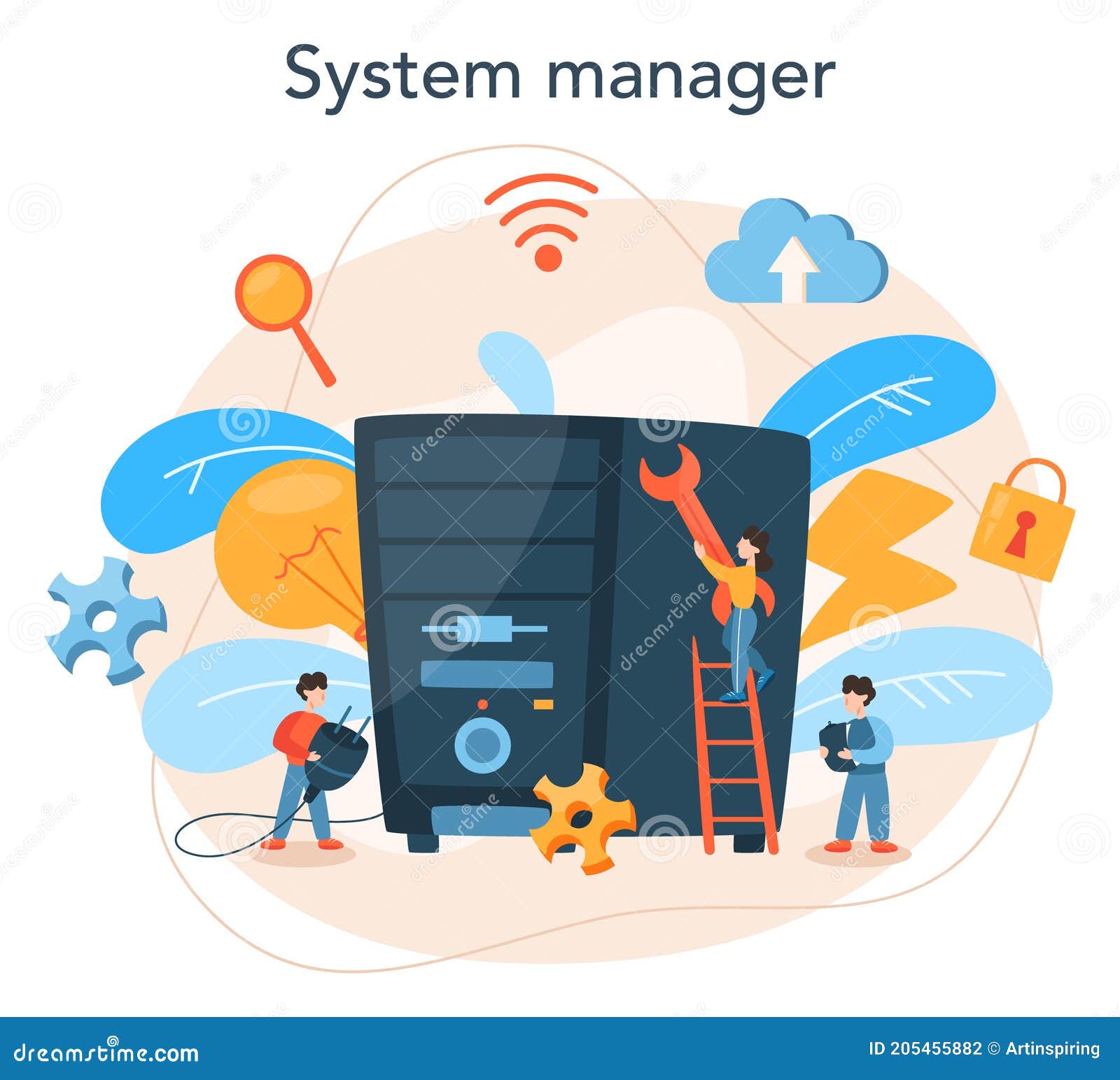 System Administrator. People Working on Computer and Doing Stock Vector ...