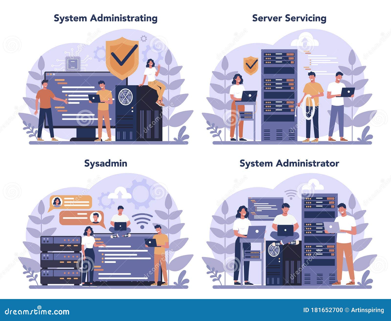 System Administrator Set. People Working on Computer and Doing Stock ...