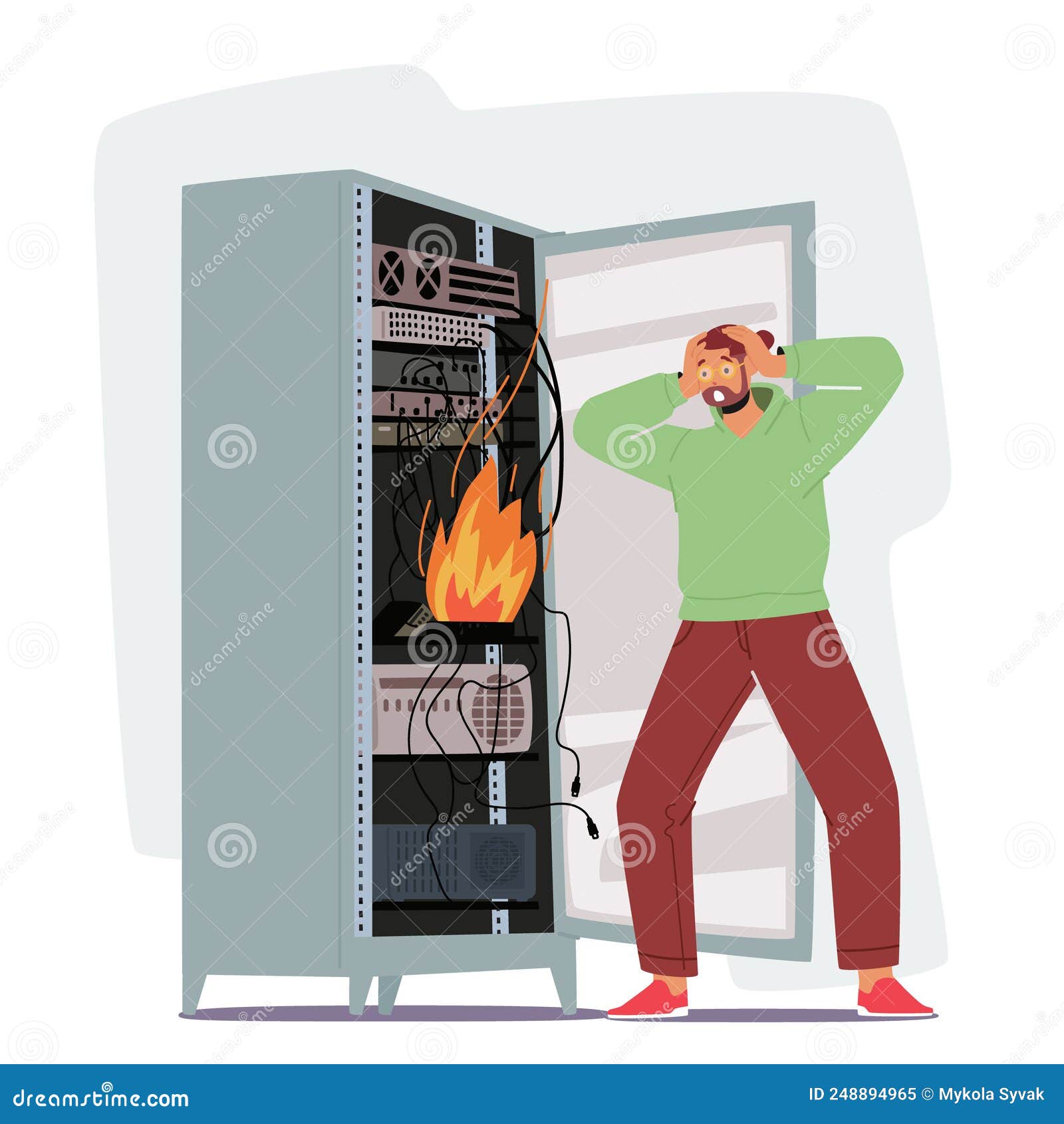 System Administrator or Sysadmin Character Servicing Server Racks with ...