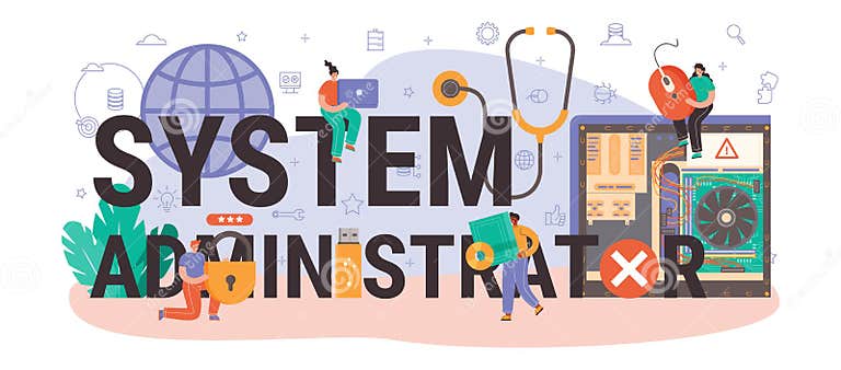 System Administrator Typographic Header. Technical Work with Server ...