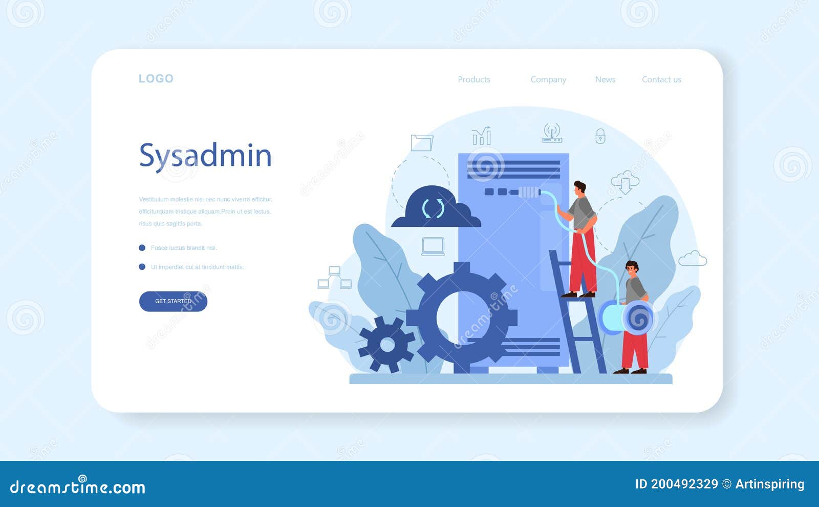 System Administrator Web Banner or Landing Page. People Working Stock ...