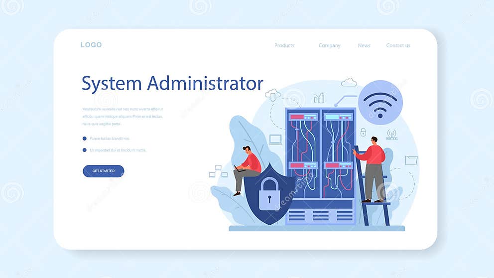 System Administrator Web Banner or Landing Page. People Working Stock ...
