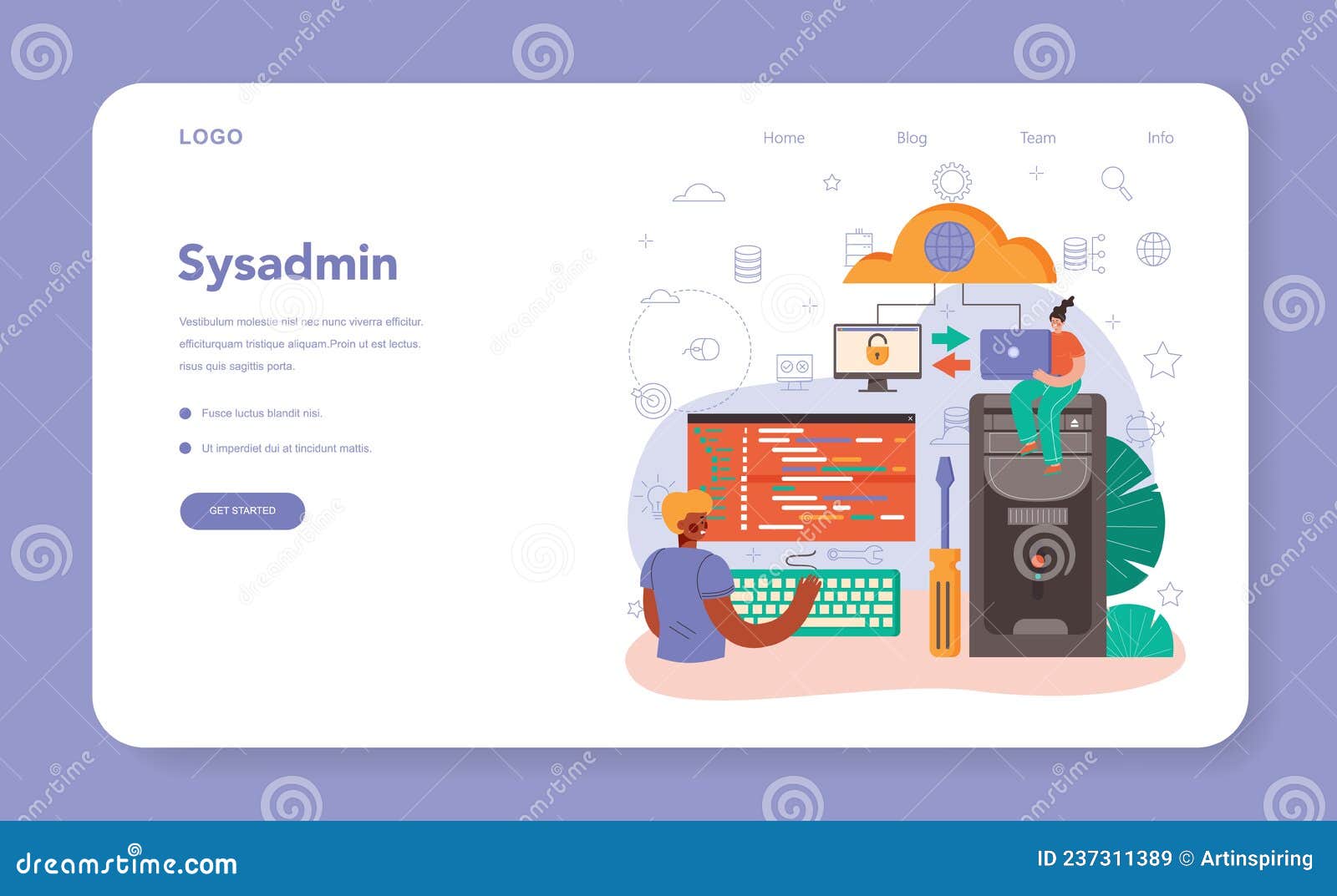 System Administrator Web Banner or Landing Page. Technical Work Stock ...