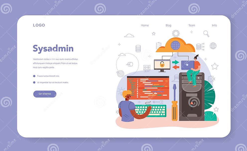 System Administrator Web Banner or Landing Page. Technical Work Stock ...