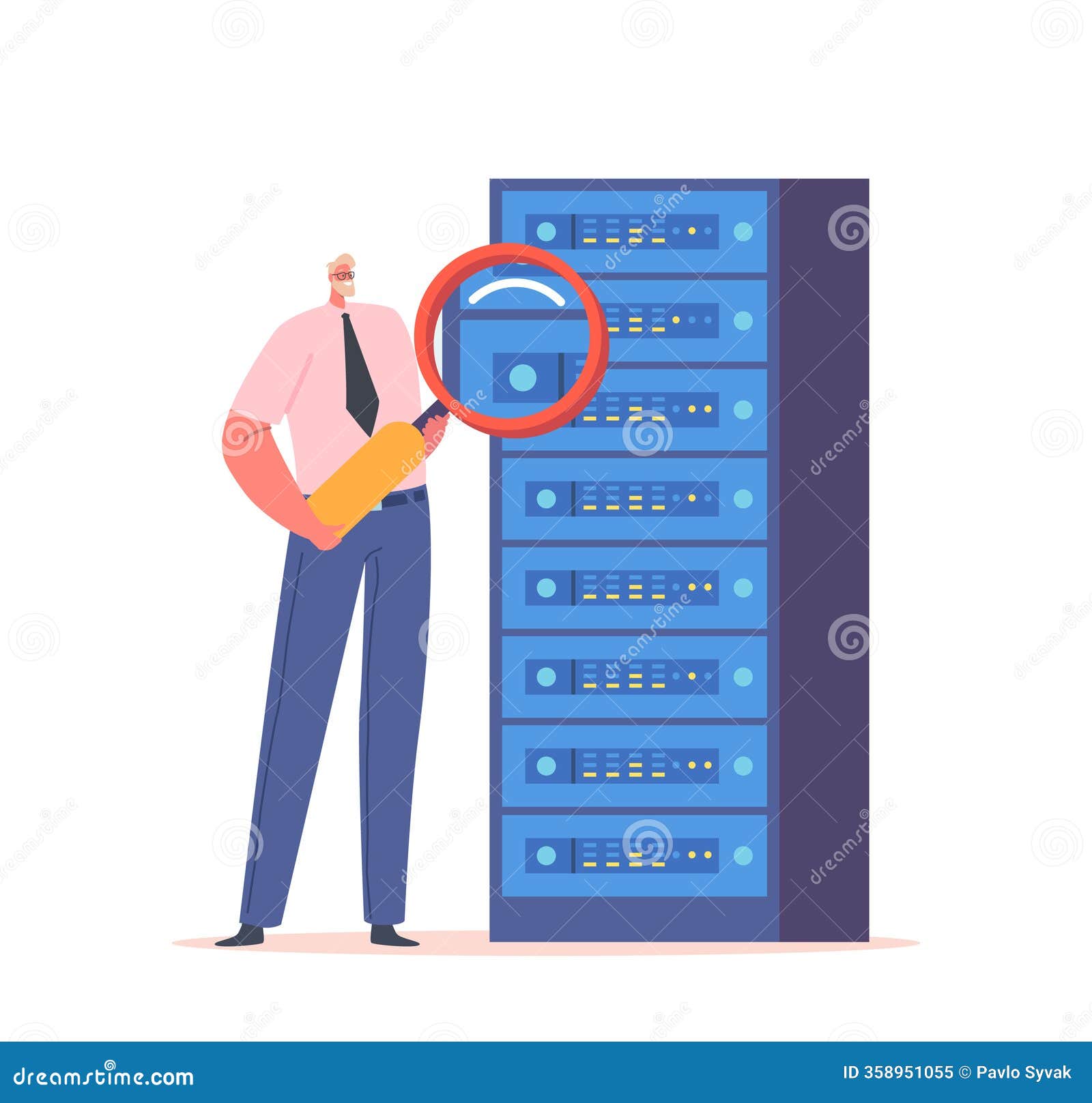 System Administrator Working With Server Rack Cabinets And Computer ...