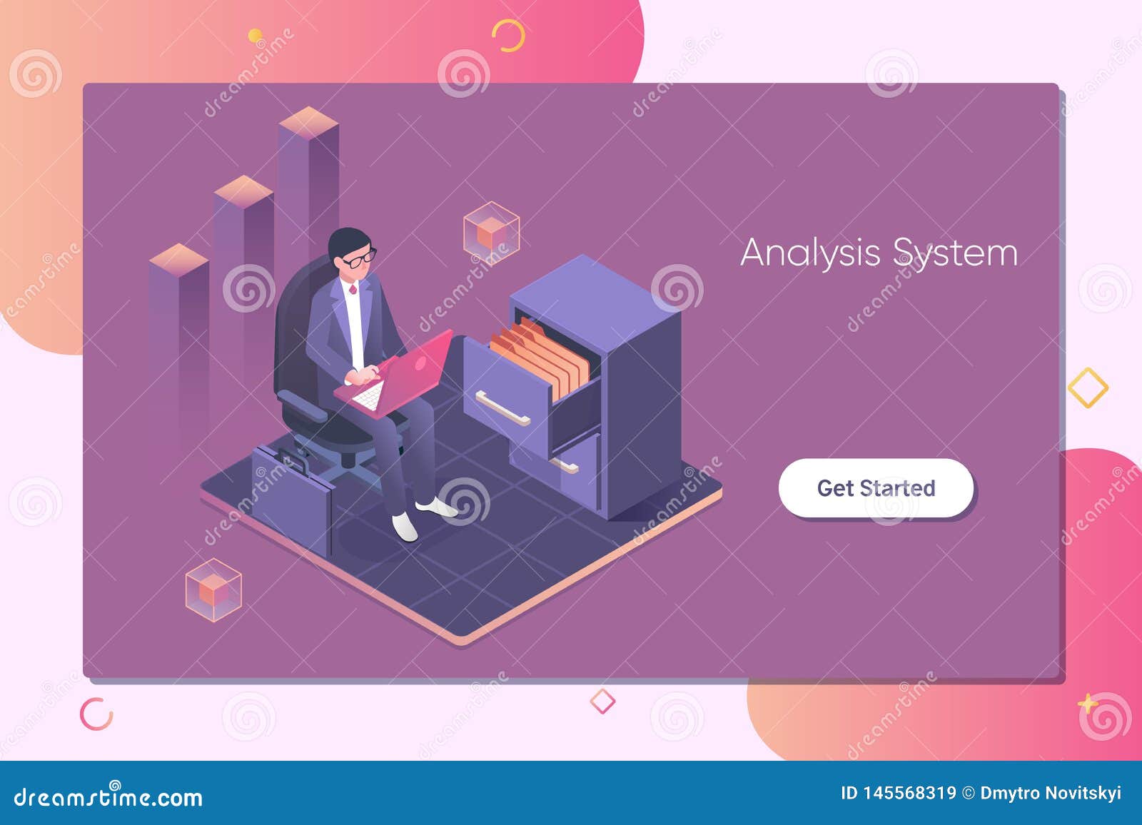 Businessman Interact Graphs. Isometric Man Analyze The Statistic Graphs ...