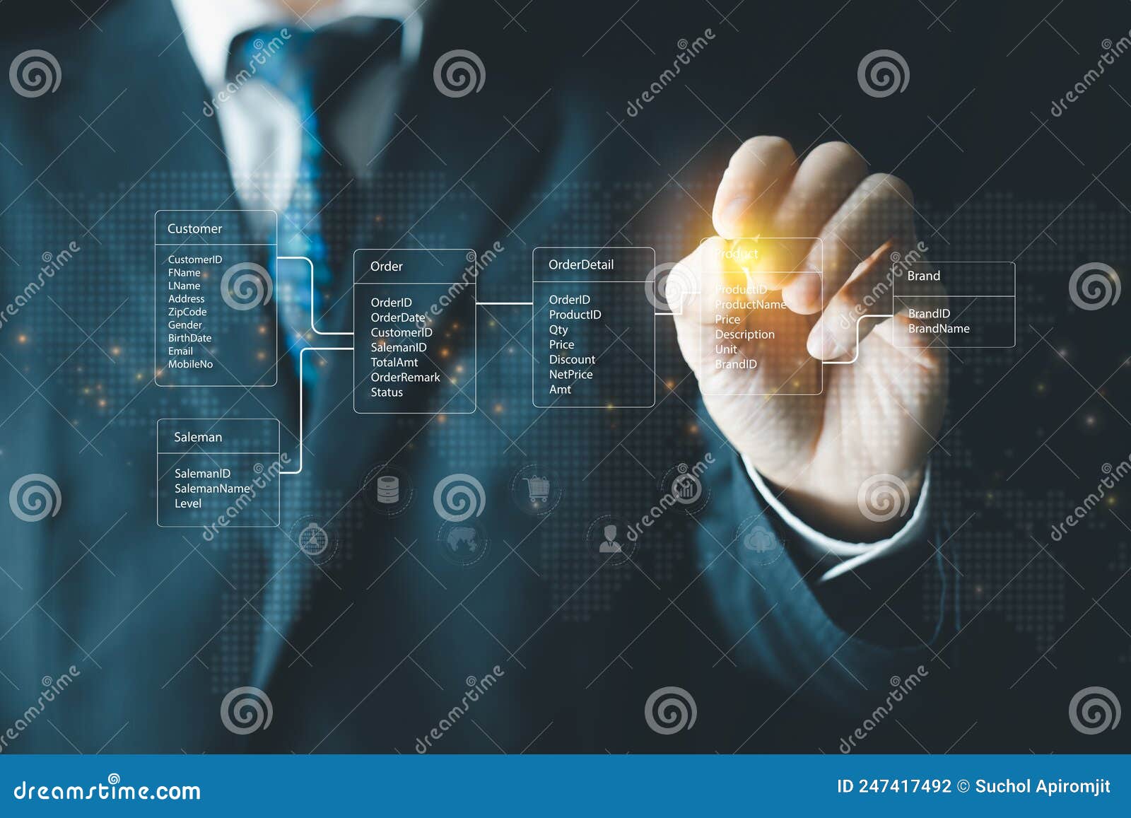 System Analyst or Businessman Drawing Relational Database Tables. Stock ...