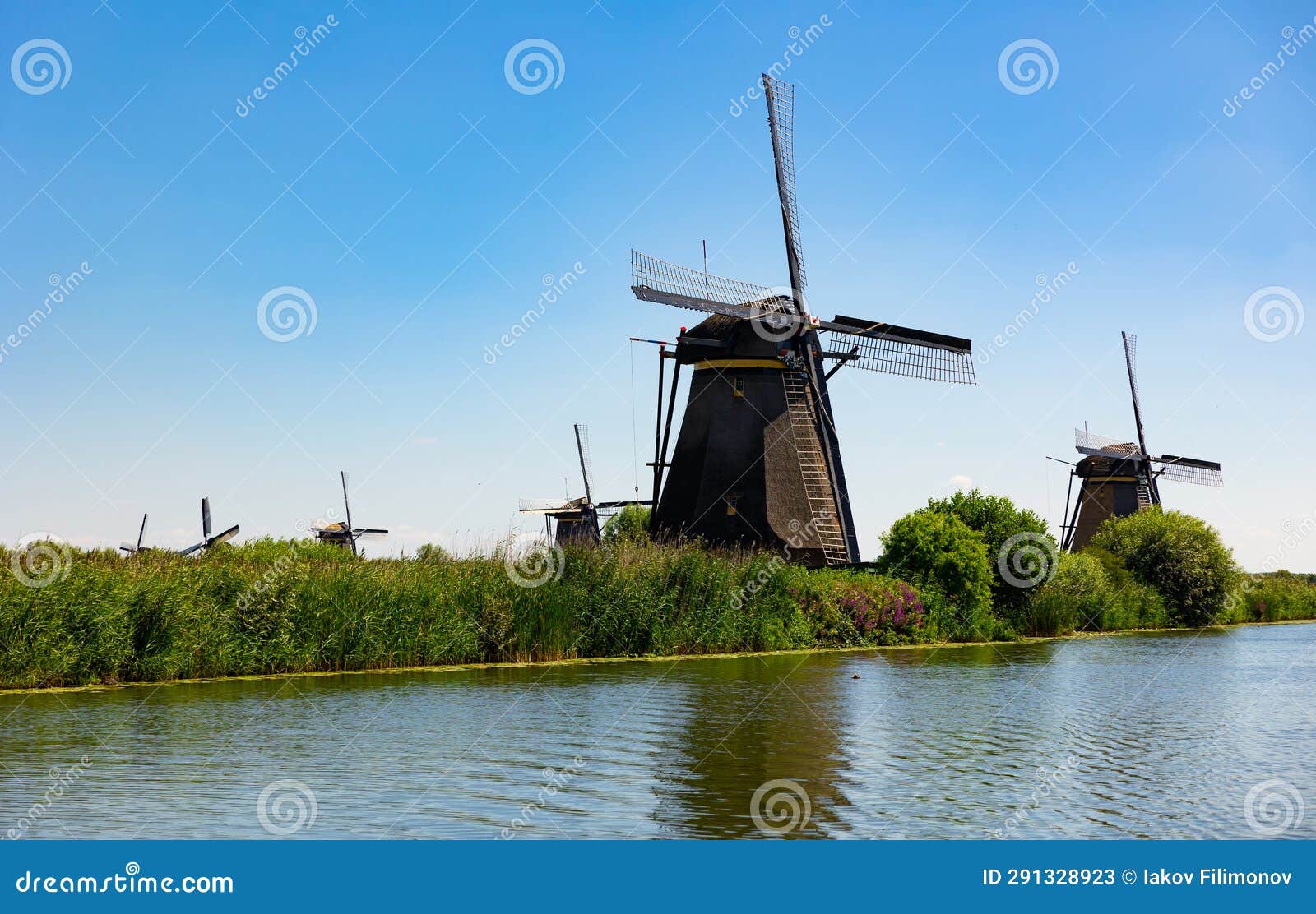 System of Ancient Windmills Ar Kinderdijk, Netherlands Stock Image ...