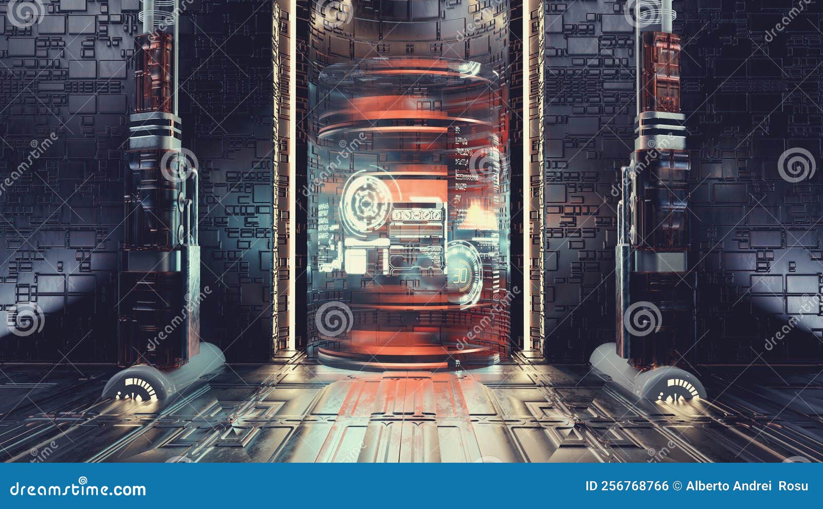 System Background, Futuristic Room With Screen Displaying Data And Neon ...