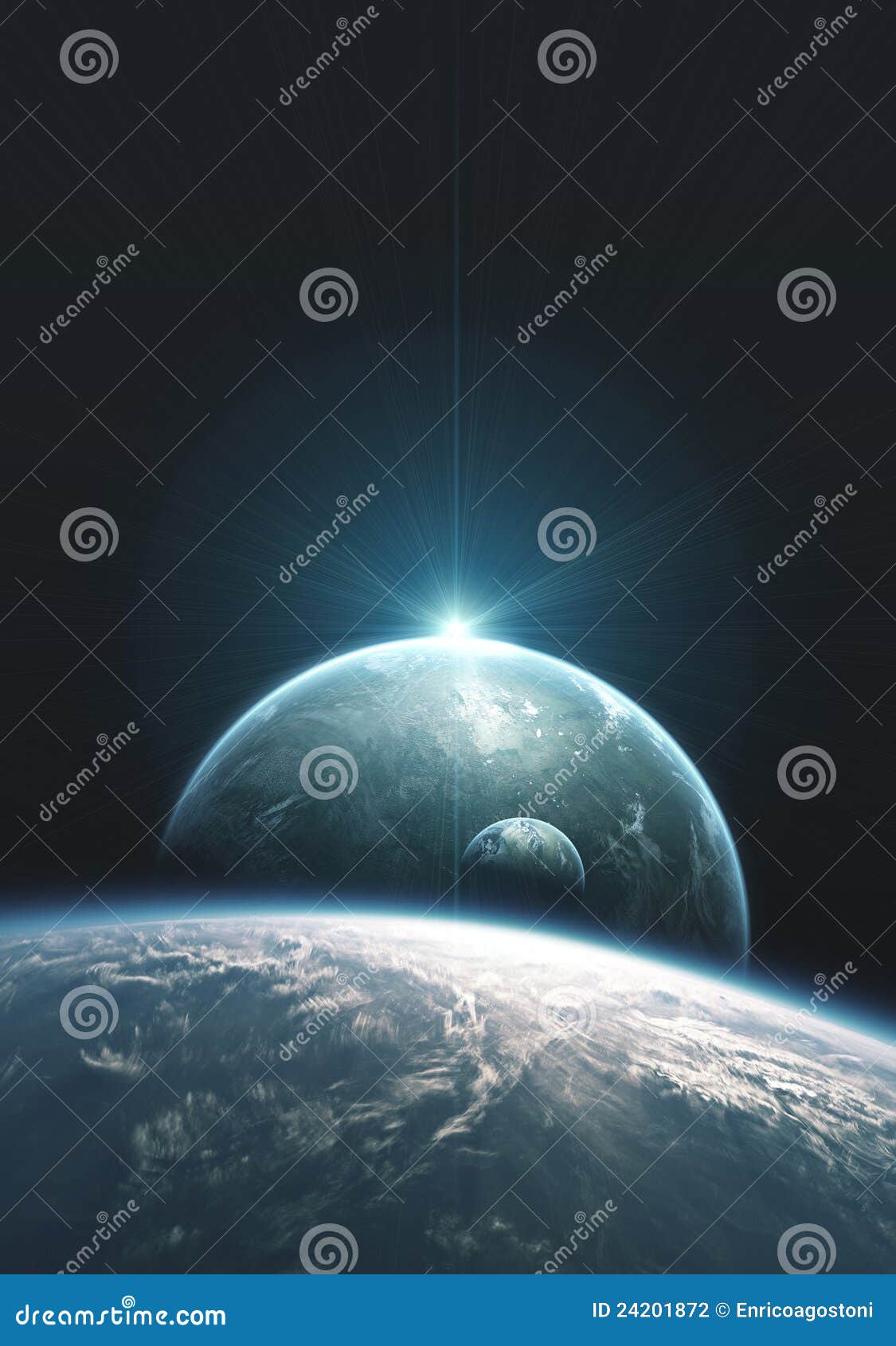 System with Blue Planets and Rising Star Stock Illustration ...