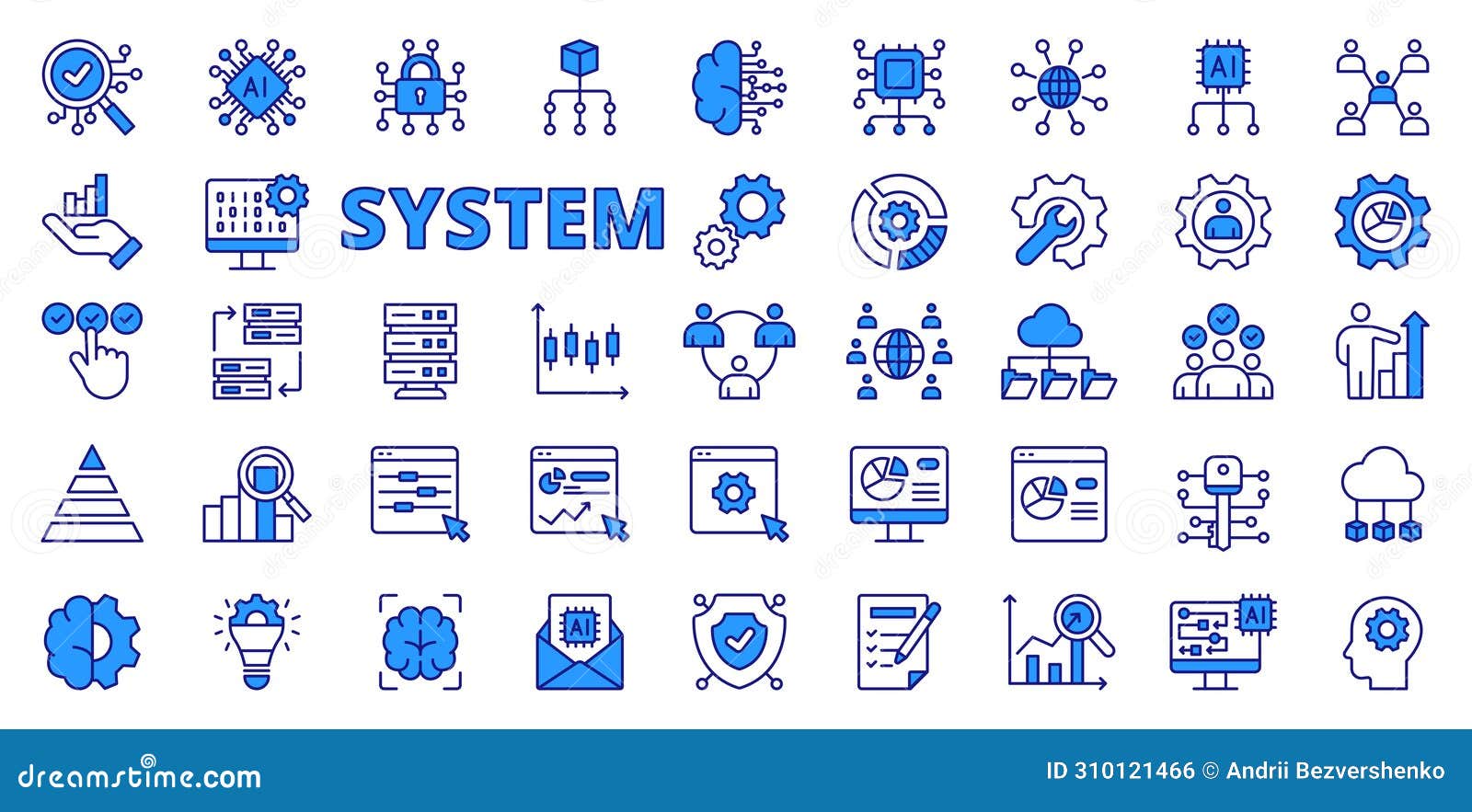 System Business Icons in Line Design, Blue. System, Business, Process ...