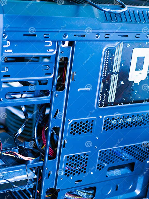 System Computer Unit. Black Computer Case with Blue Light Stock Image ...