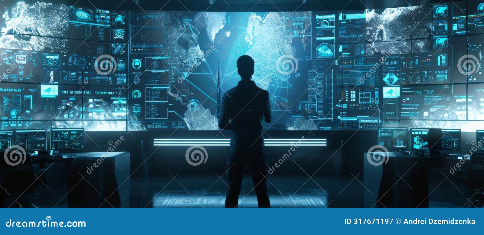 The System Control Center Operator Works Surrounded by Displays Showing ...