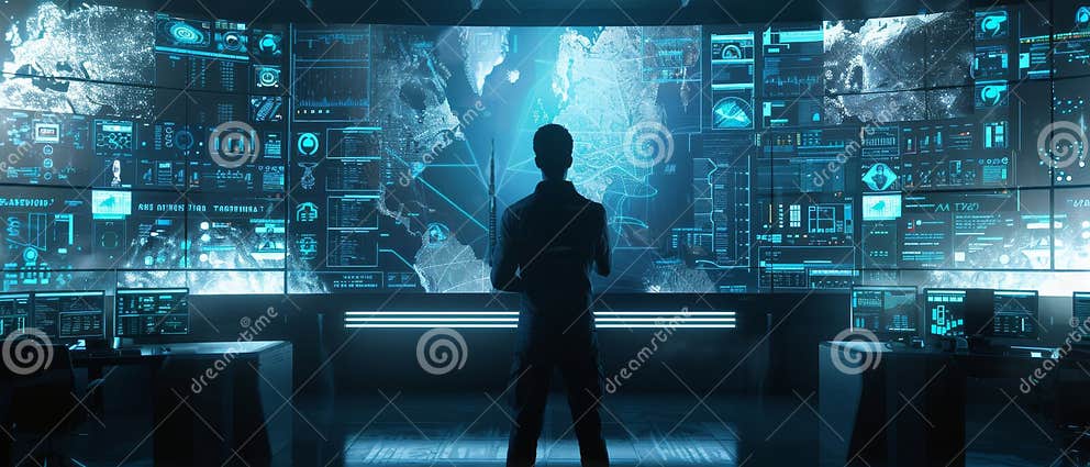 The System Control Center Operator Works Surrounded by Displays Showing ...