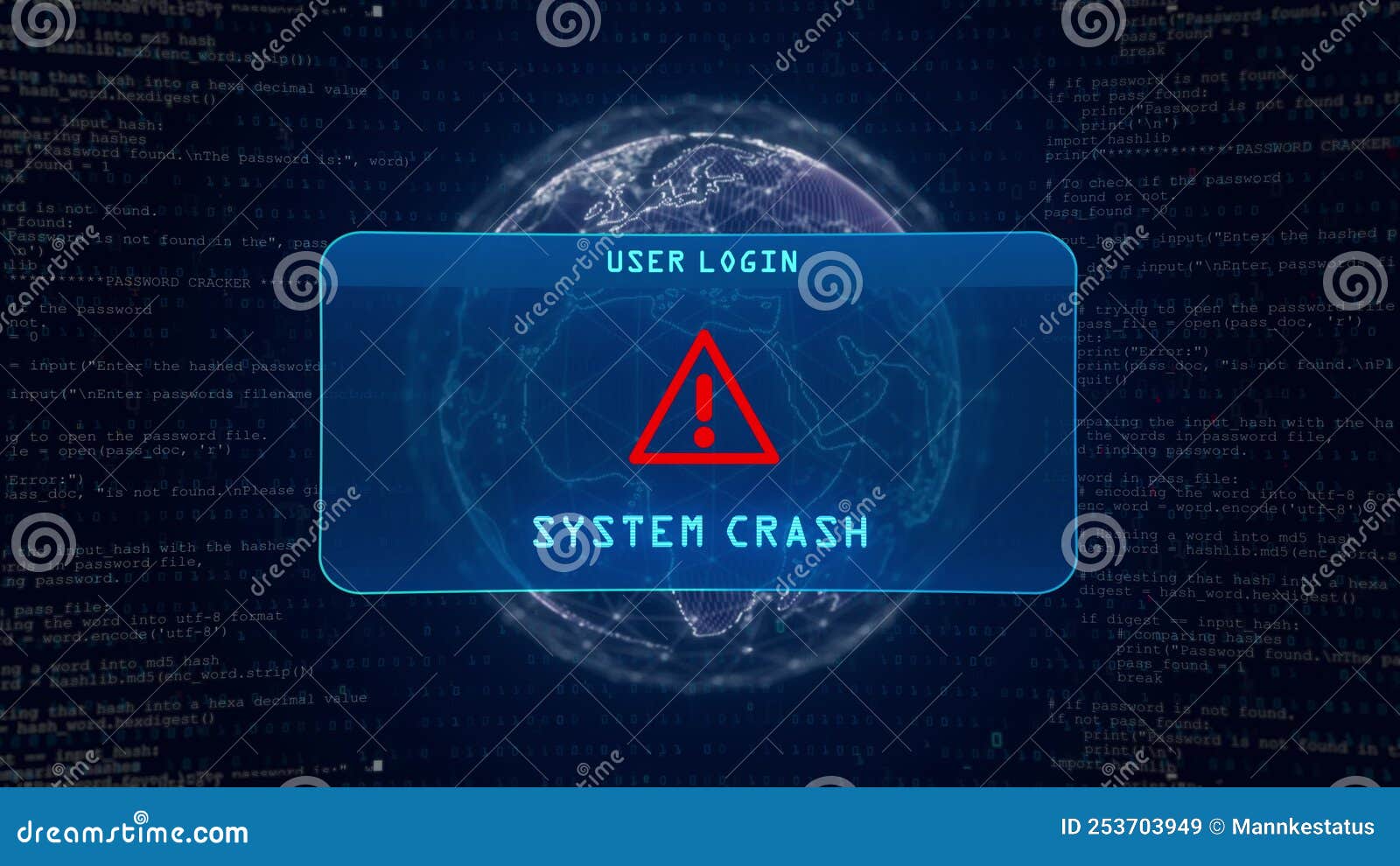 System Crash Warning with User Login Interface Concept Over Digital ...