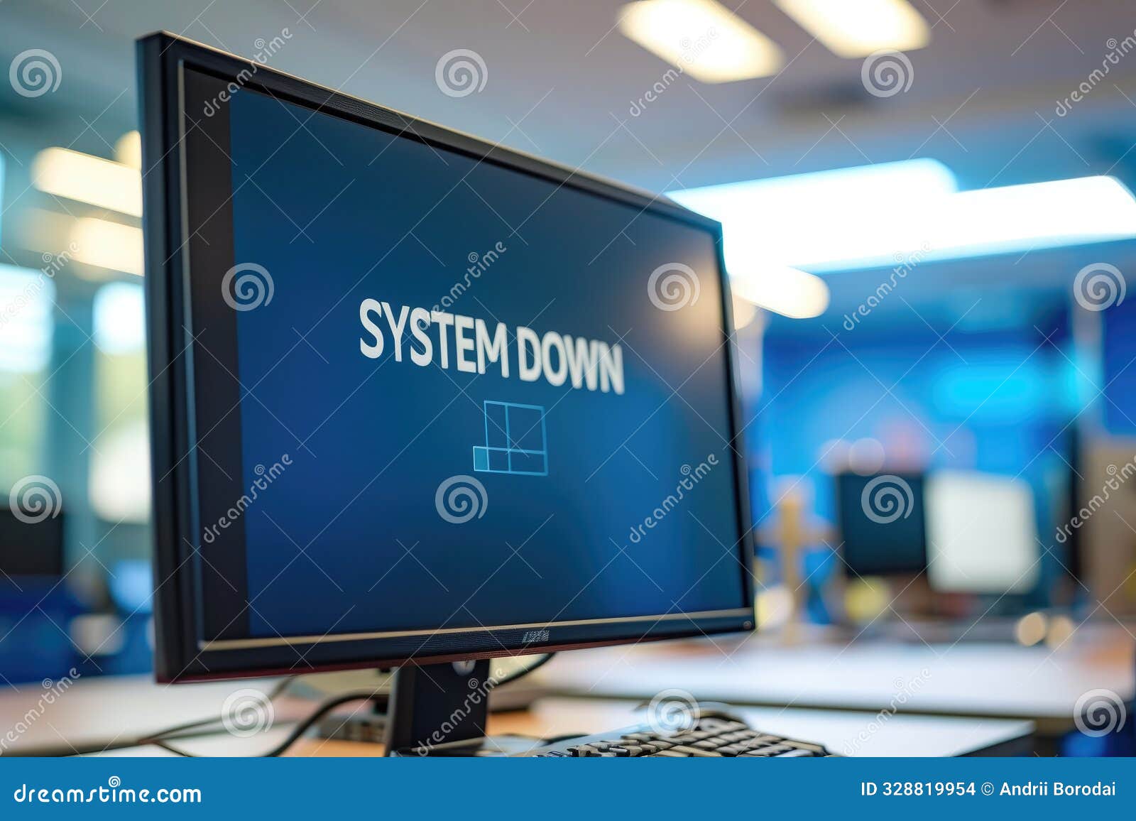 System Downtime Alert on Computer Screen. Stock Illustration ...