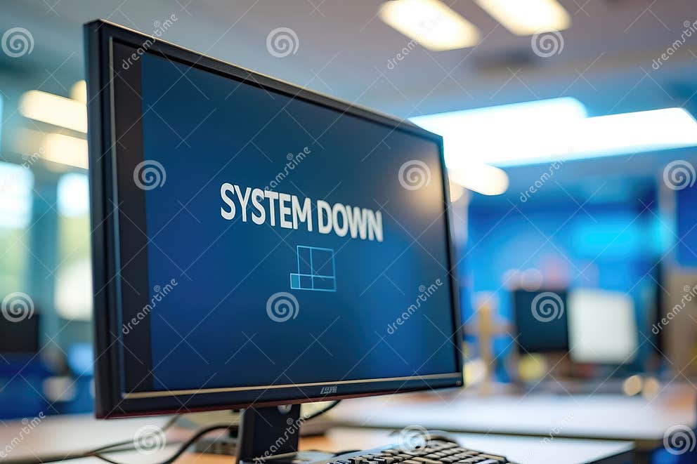 System Downtime Alert on Computer Screen. Stock Illustration ...