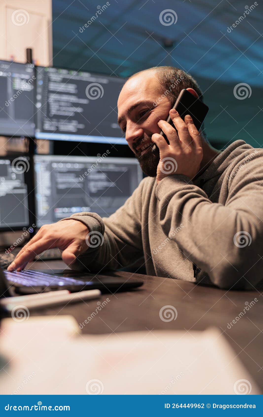 System Engineer Answering Phone Call Late Stock Photo - Image of ...