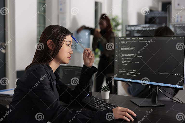System Engineer Brainstorming Ideas Trying To Write Code Stock Image Image Of Software