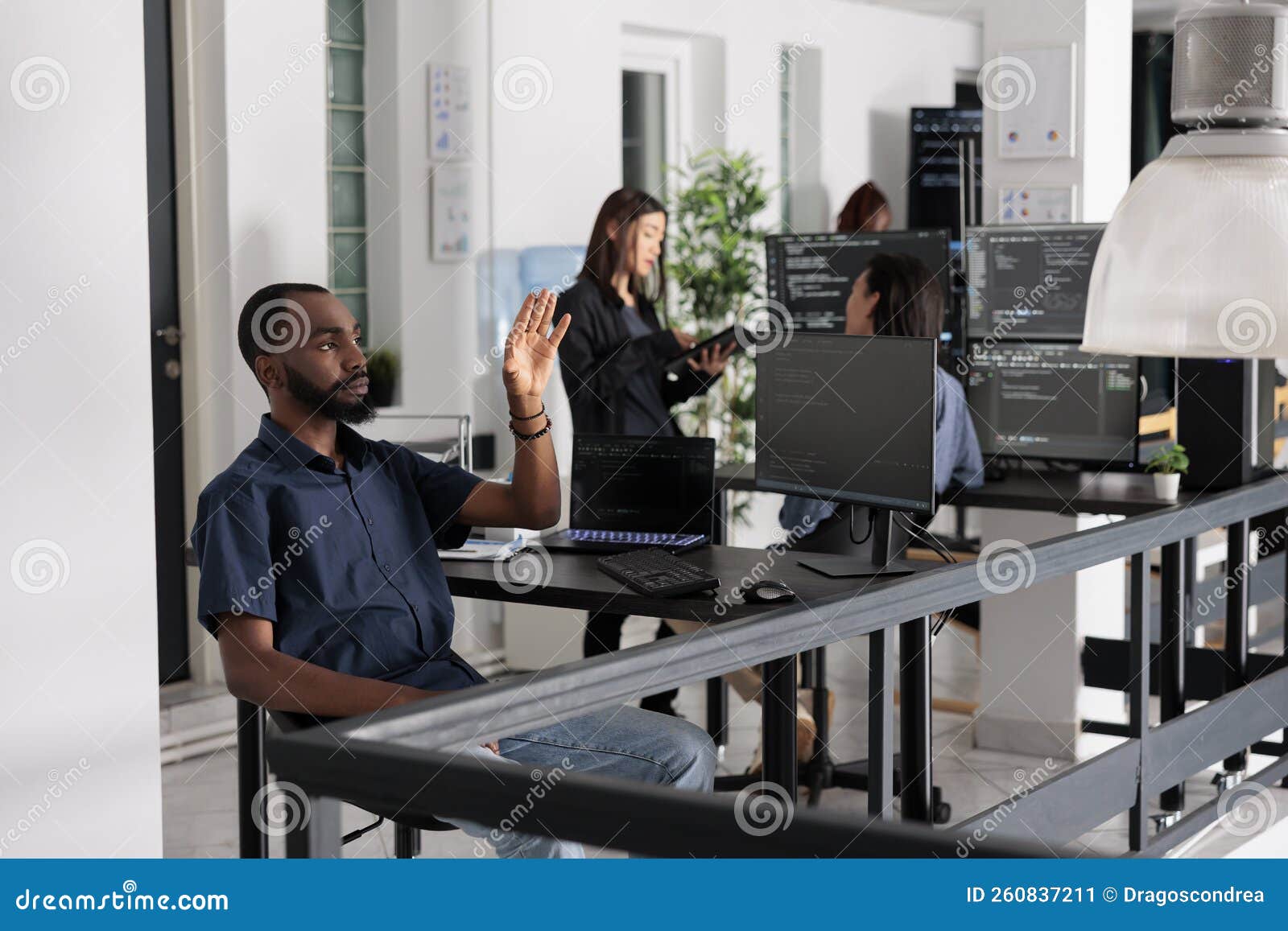 System Engineer Looking At Ar Hologram To Work On Data Script Stock Image Image Of Terminal