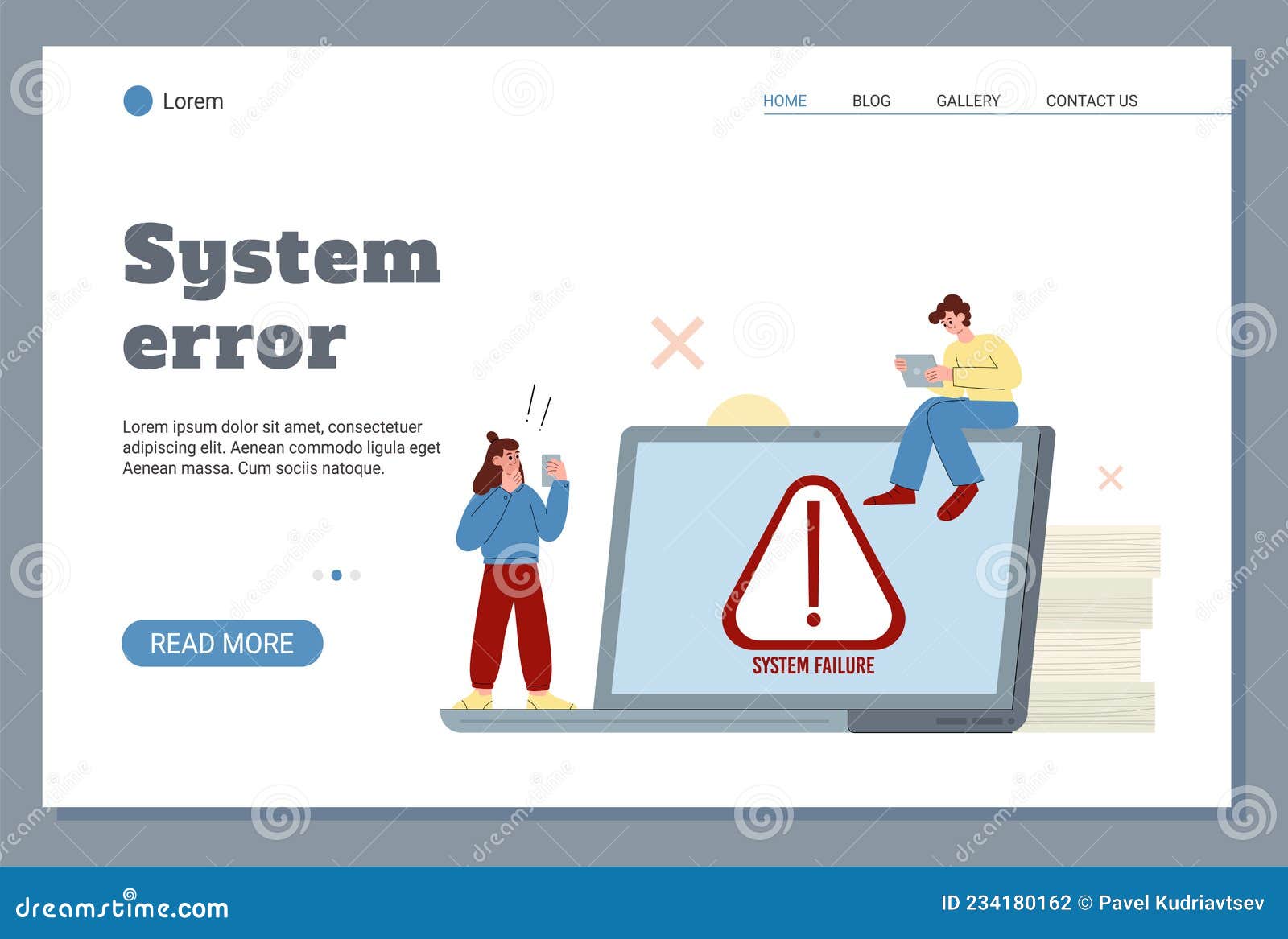 System Error or Failure Website Banner Mockup, Flat Vector Illustration ...