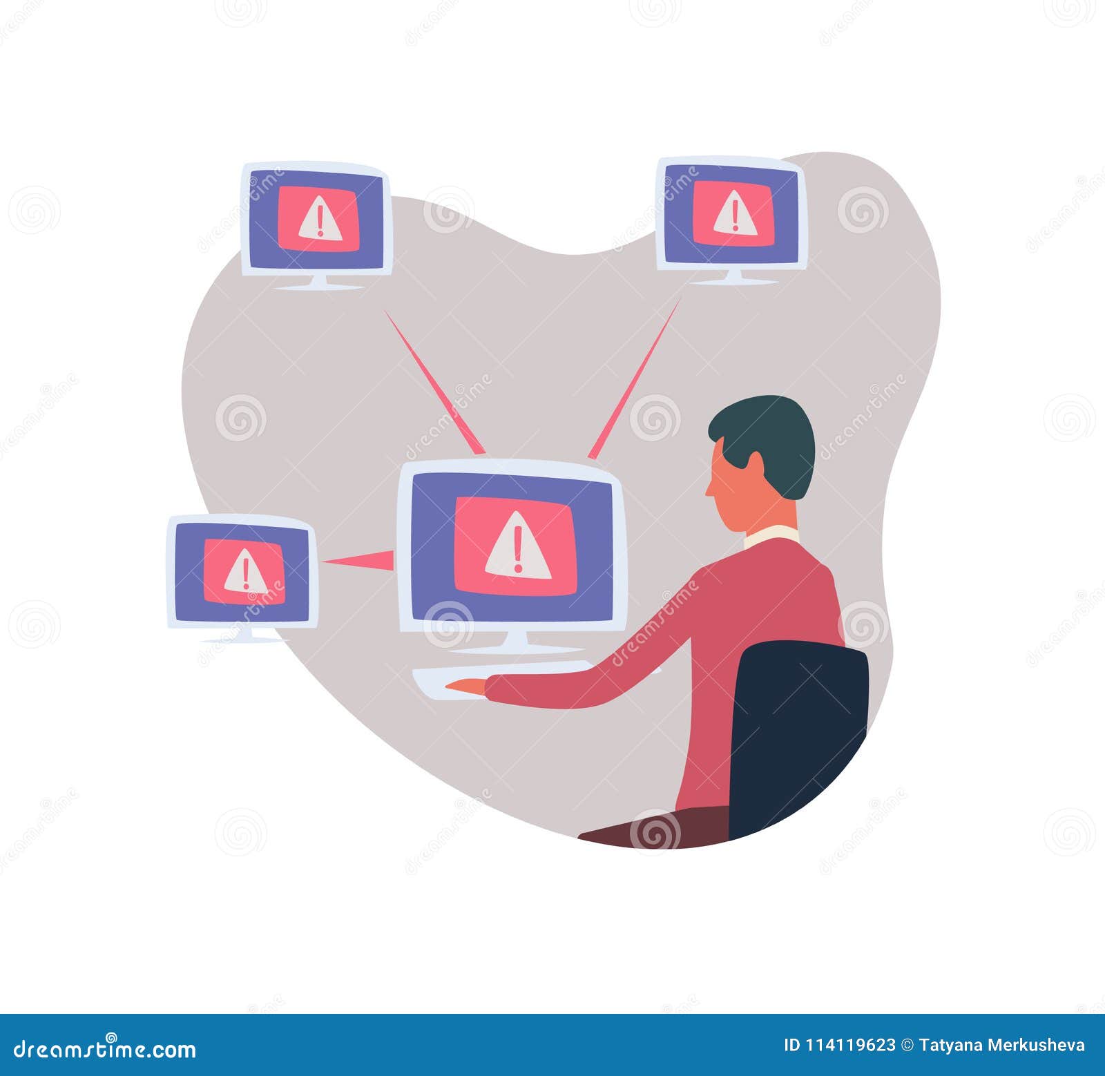 System Errors in Network, Computer Viruses Concept. Man Sitting and ...