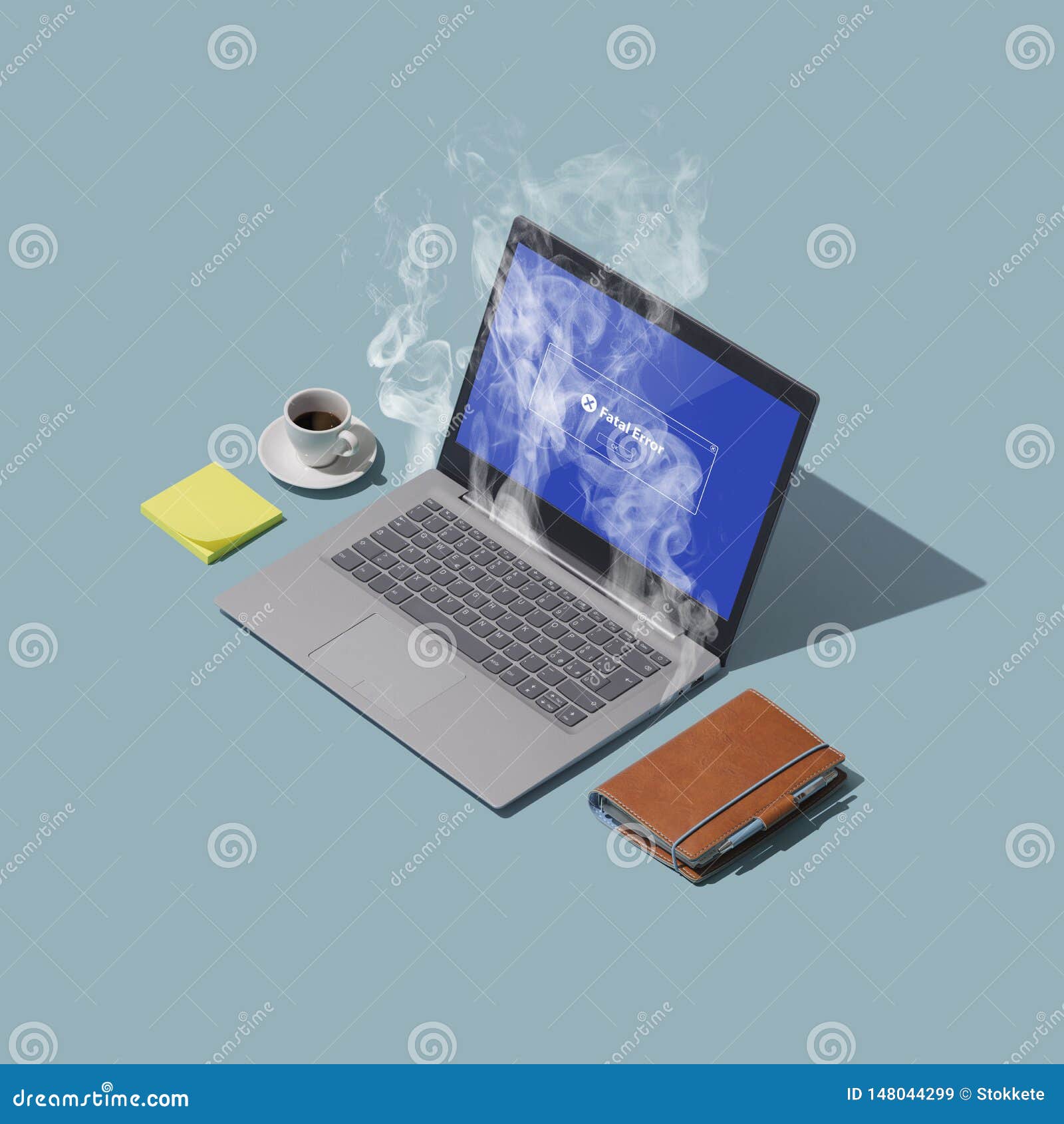 System Failure and Overheating Computer on a Desktop Stock Illustration ...