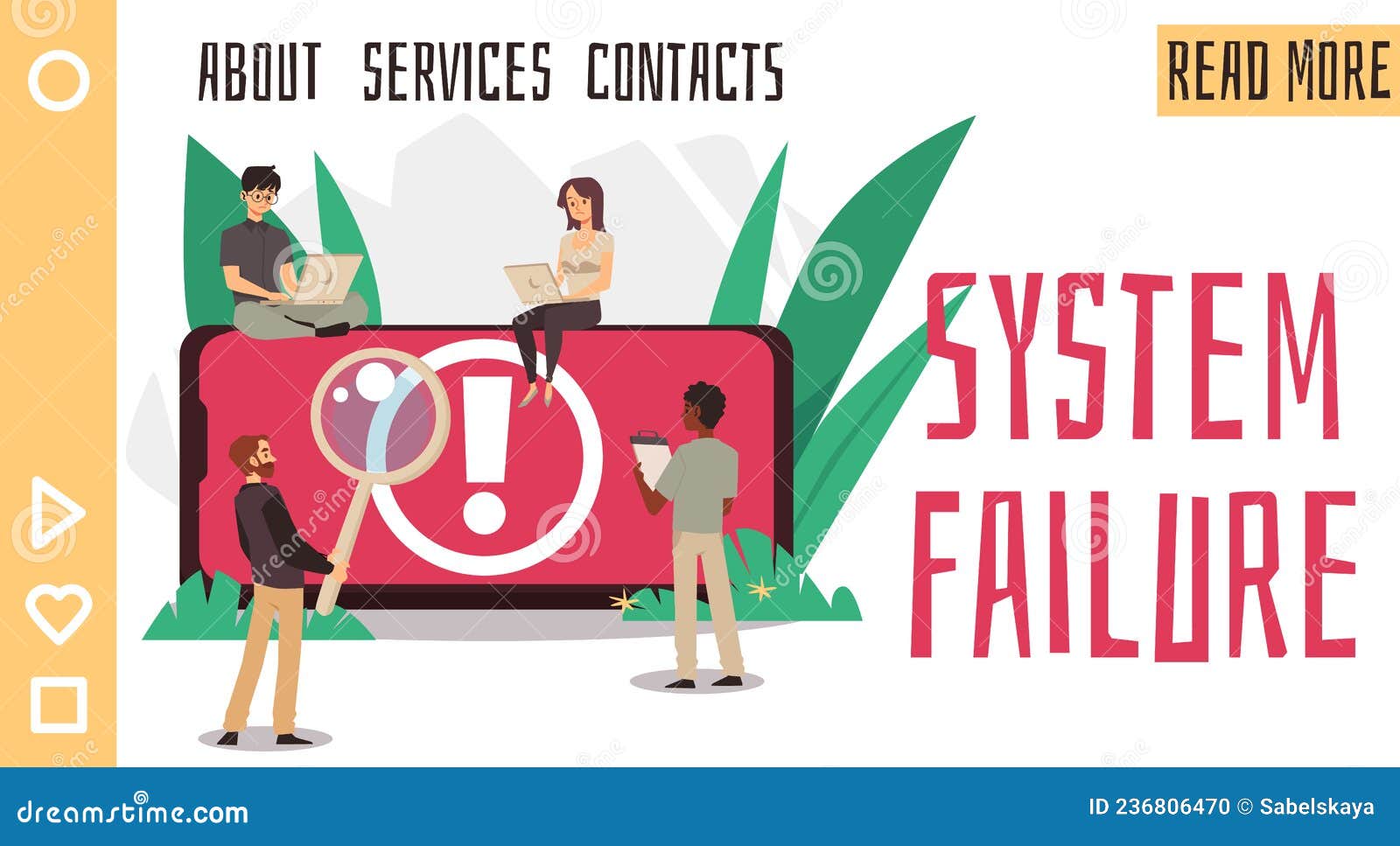 System Failure Warning Webpage Screen Interface, Flat Vector Illustration. Stock Illustration ...