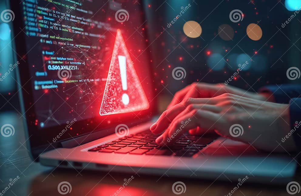 System Hacked Warning Alert on Notebook. Cyber Attack on Computer ...