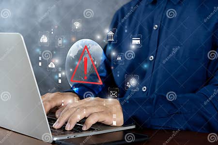 System Hacked Warning Alert on Notebook (Laptop). Cyber Attack on ...