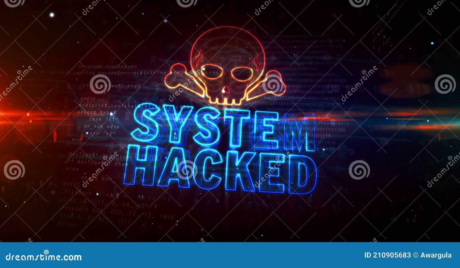 System Hacked Alert with Skull Symbol Abstract Animation Stock Video ...