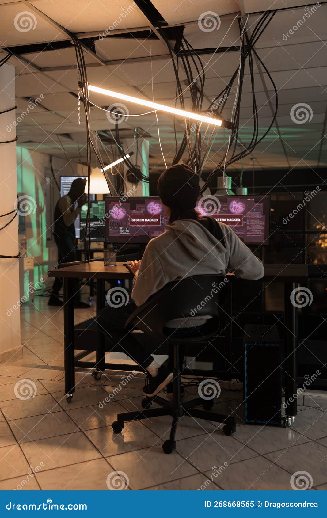 System Hacked Warning on Multiple Monitors Stock Image - Image of break ...