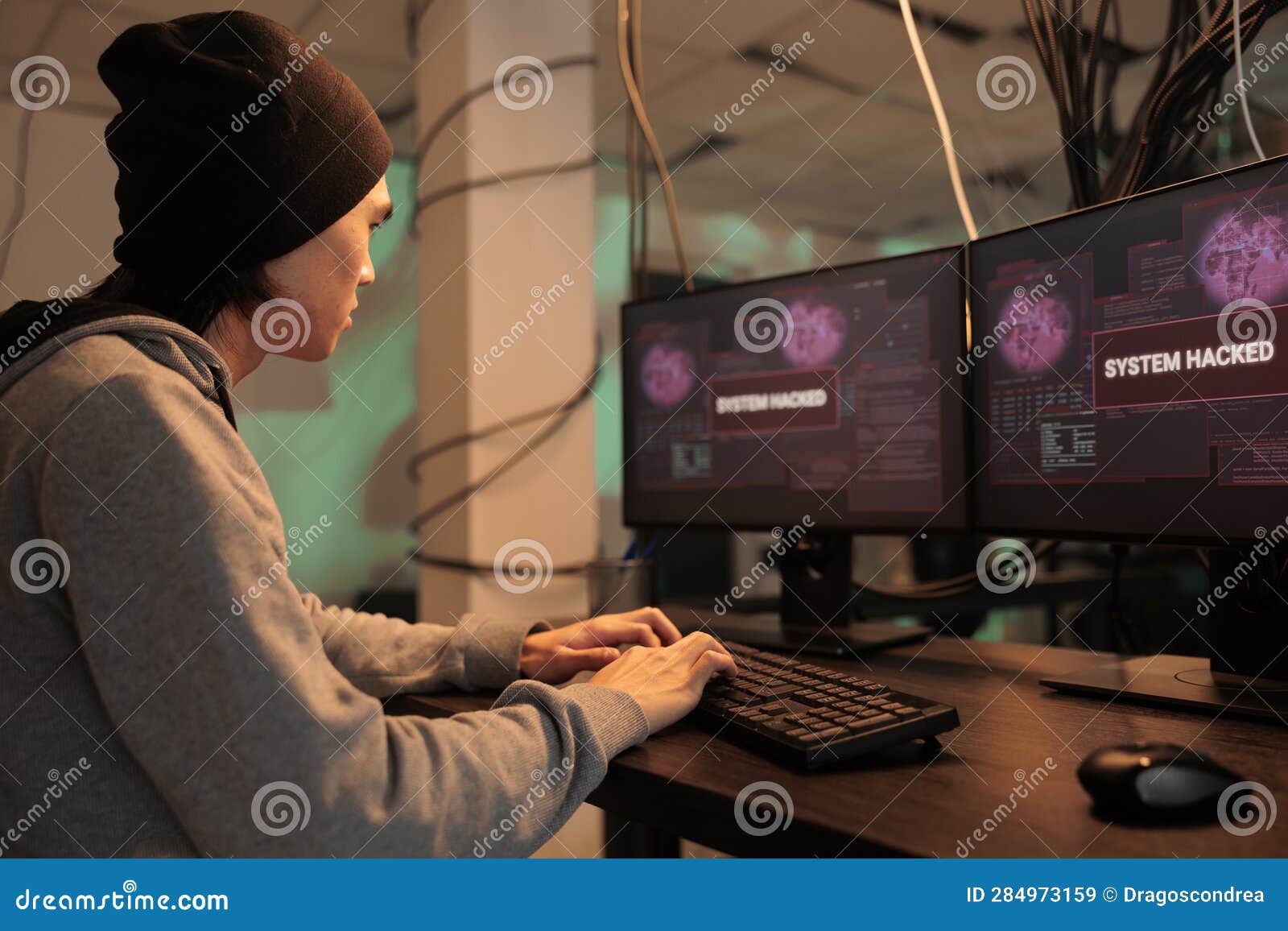 System Hacked Warning It Specialist Solving Cyberattack Problem Stock Image Image Of Computer