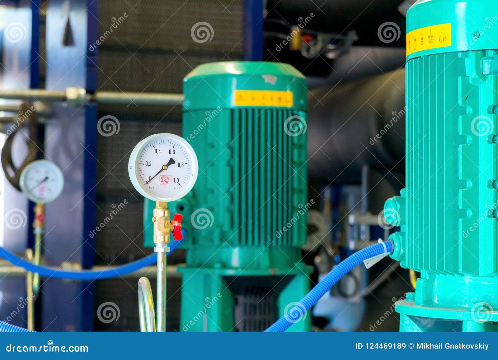 System of Hot Water Pipes with Manometer in Boiler Room Stock Image ...