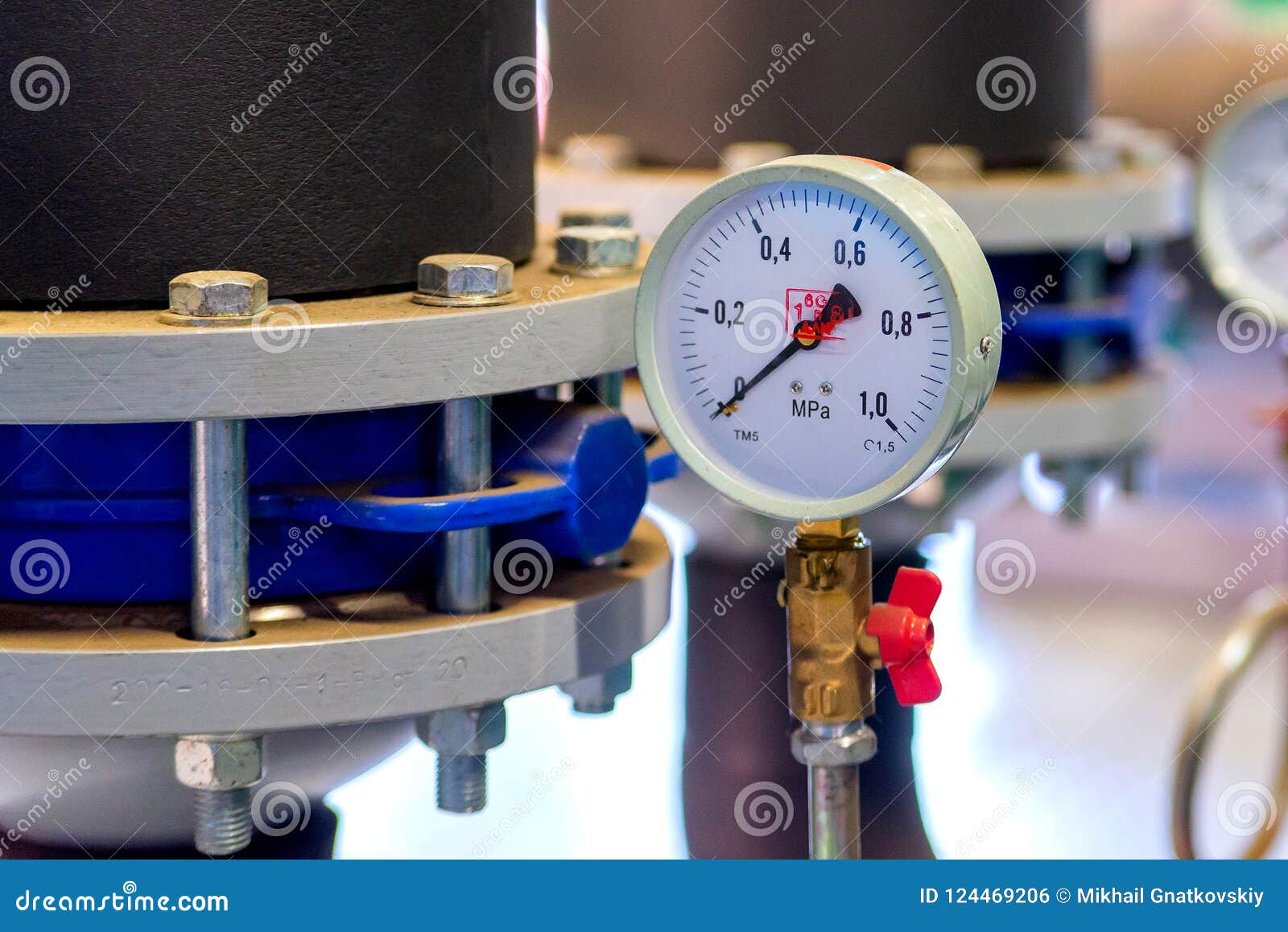 System of Hot Water Pipes with Manometer in Boiler Room Stock Photo ...