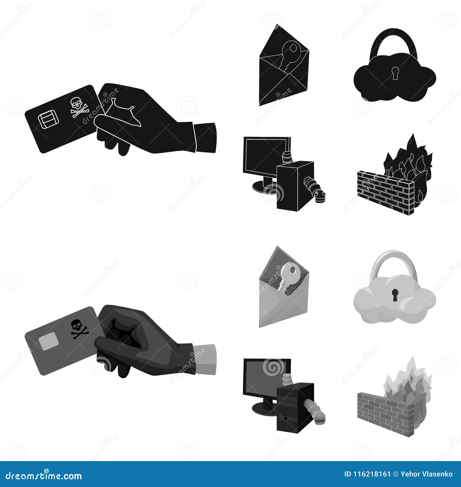 System Internet Connection Code Hackers And Hacking Set Collection Icons In Black Monochrom