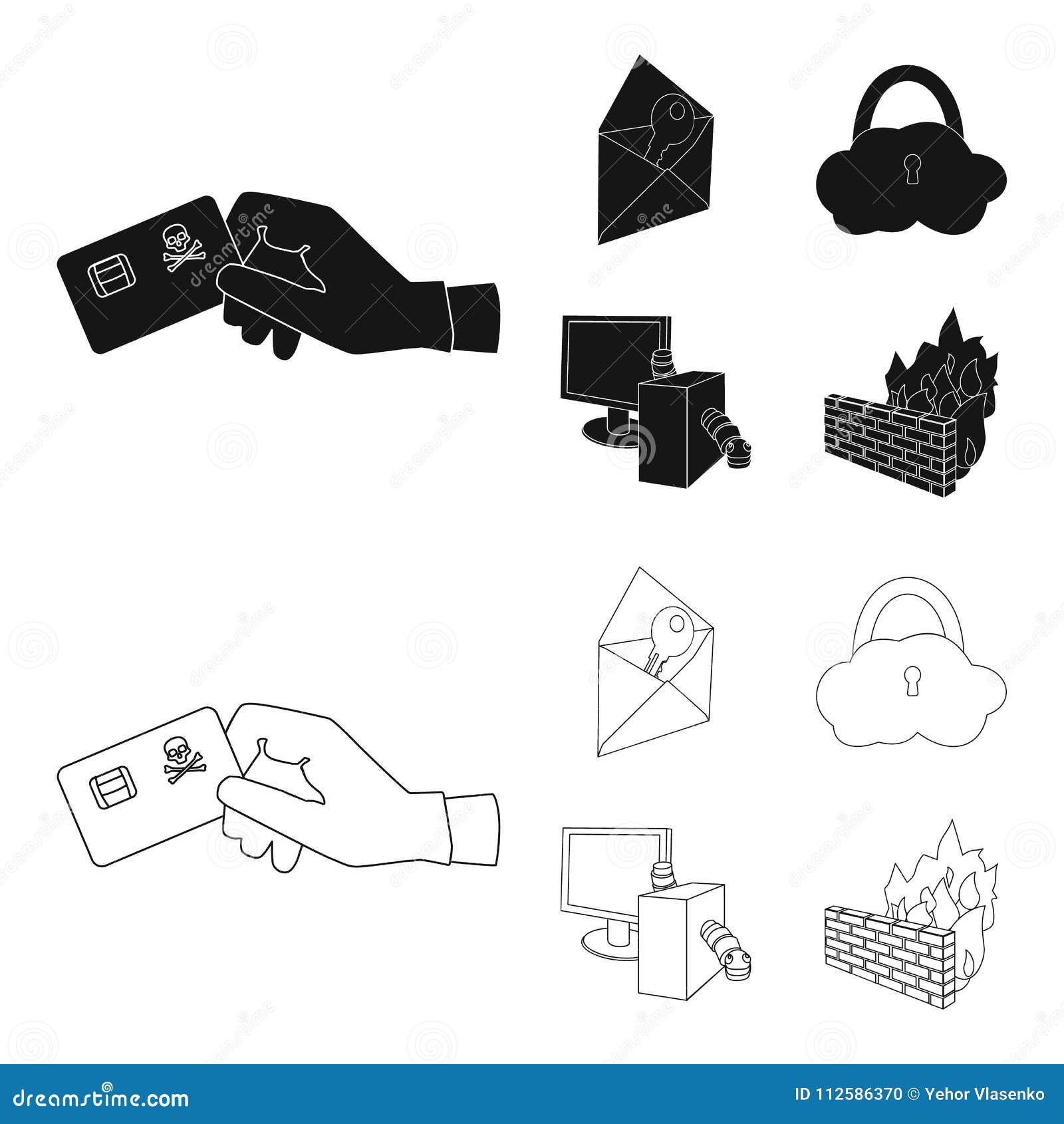 System Internet Connection Code Hackers And Hacking Set Collection Icons In Blackoutline 