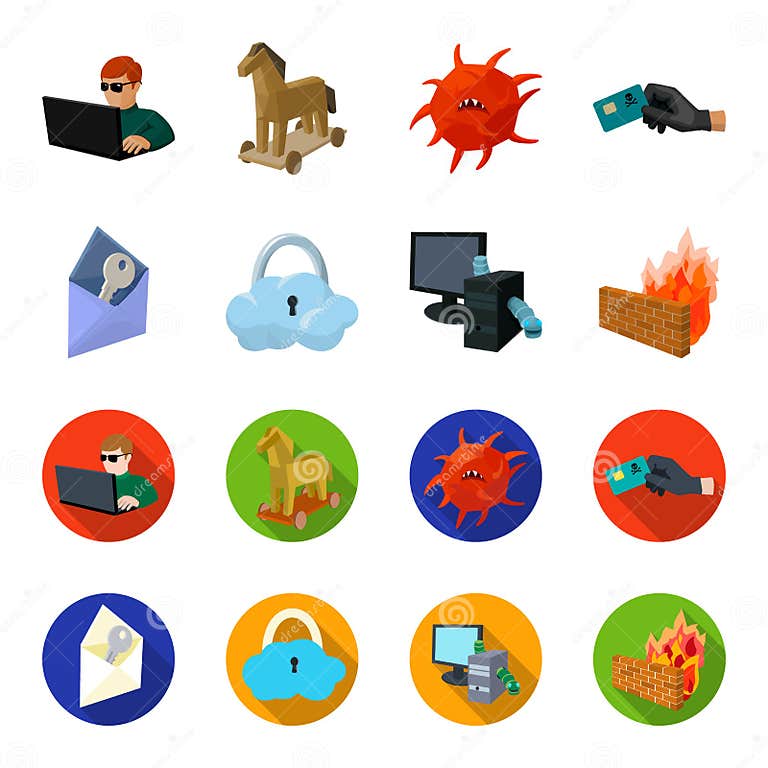System Internet Connection Code Hackers And Hacking Set Collection Icons In Cartoonflat