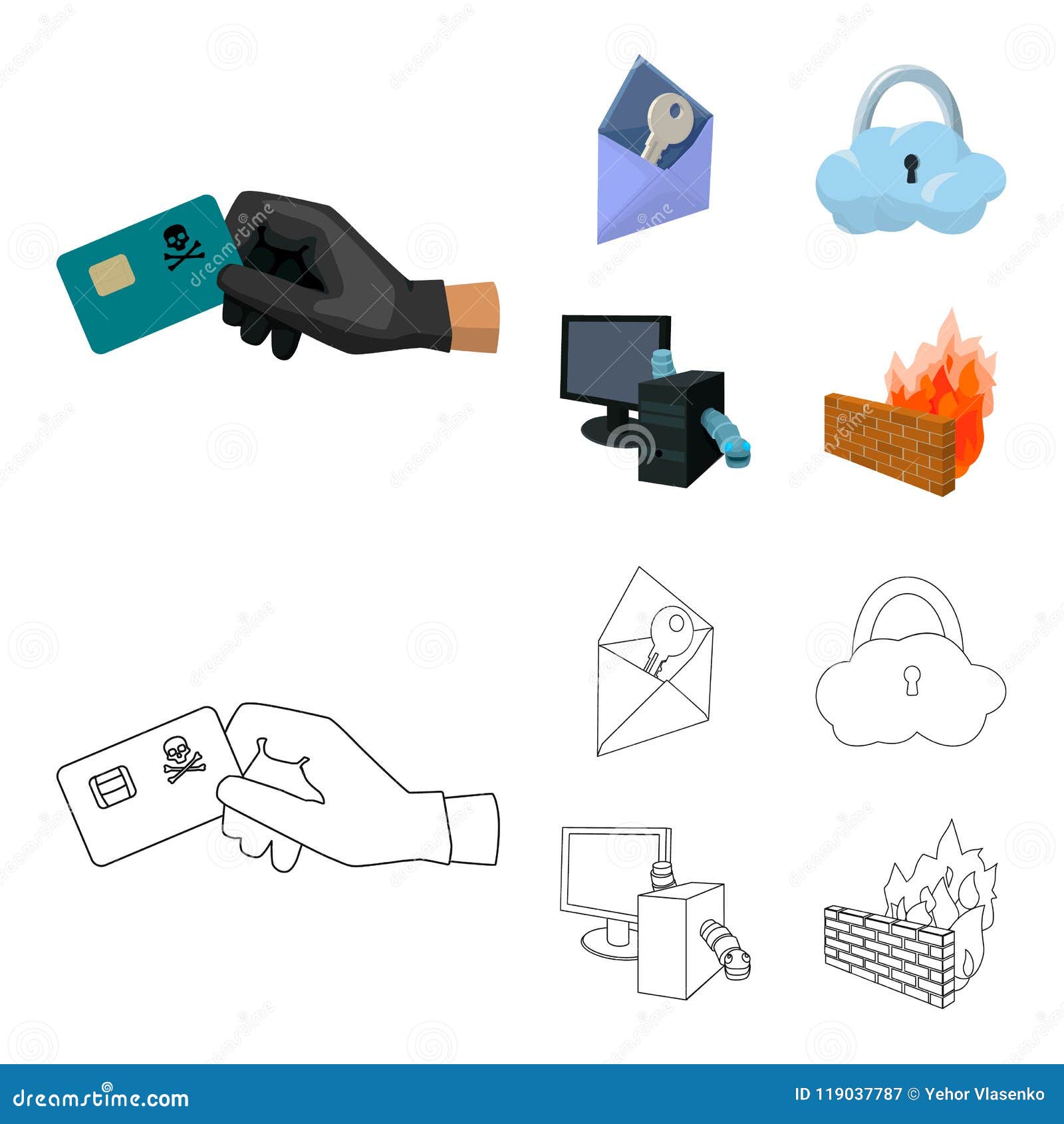 System Internet Connection Code Hackers And Hacking Set Collection Icons In Cartoon Outline