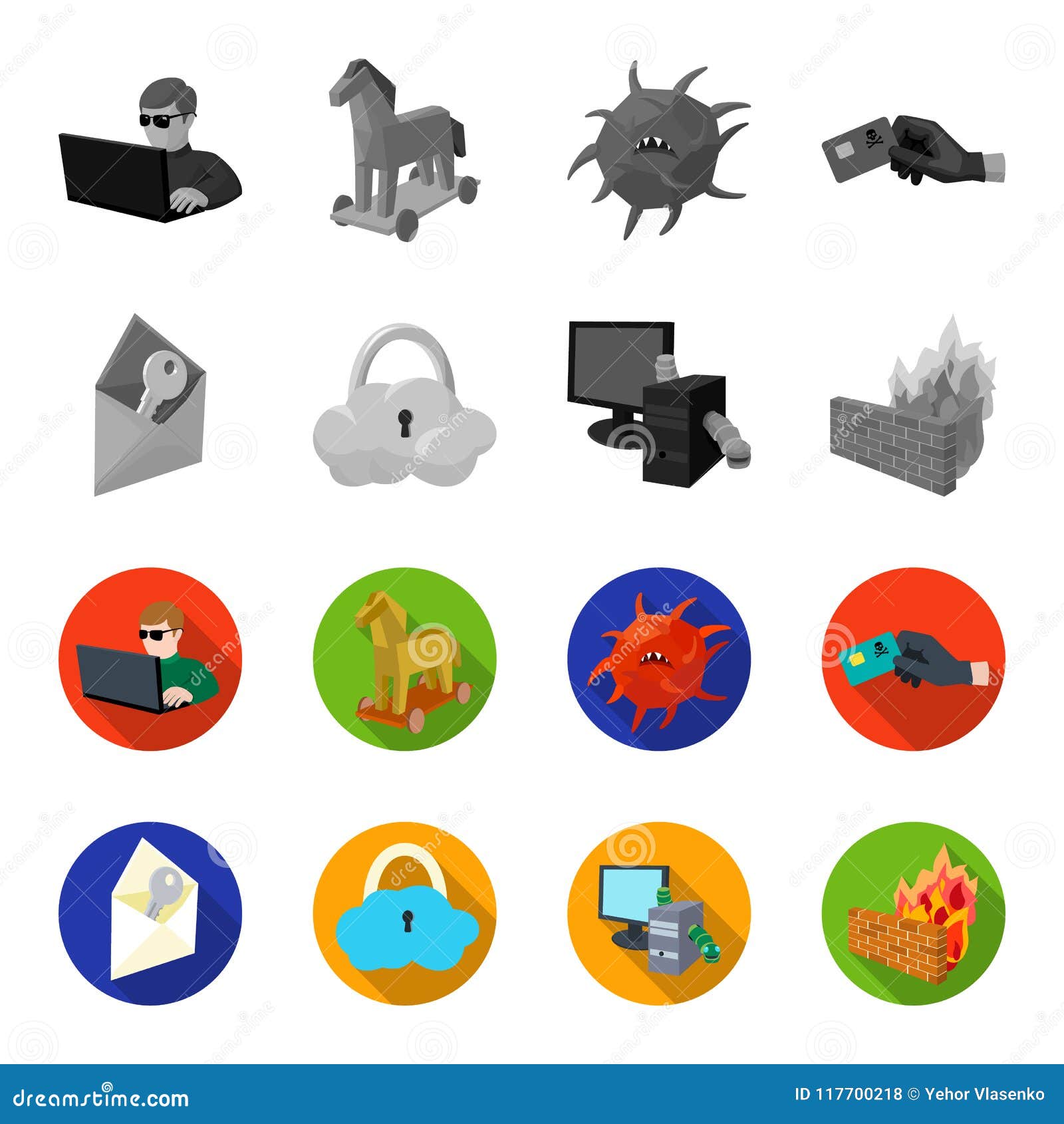 System Internet Connection Code Hackers And Hacking Set Collection Icons In Monochrome Flat