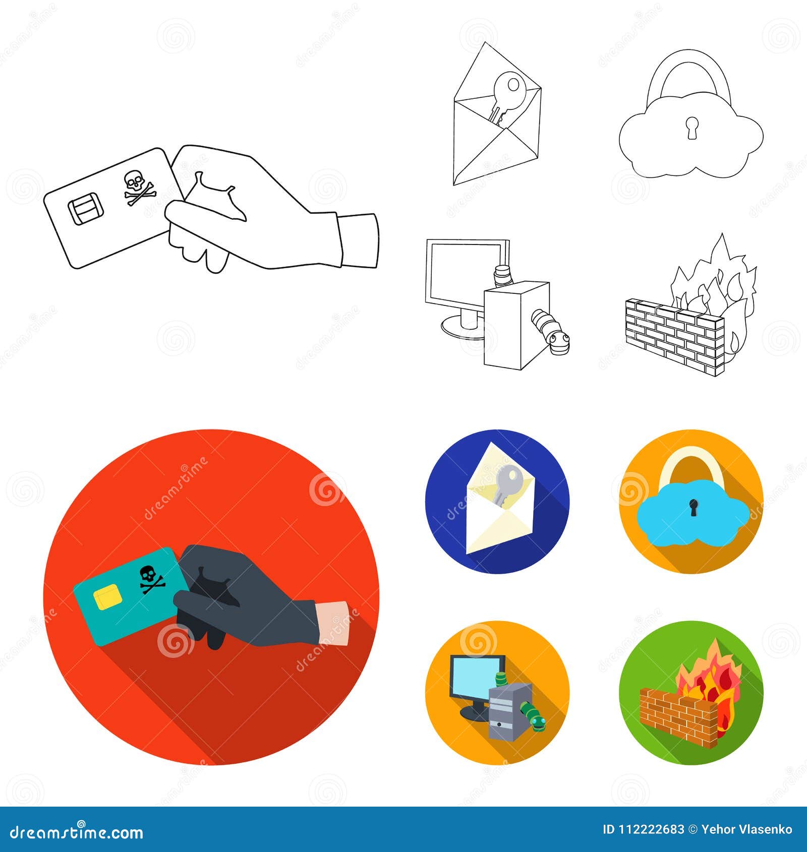 System Internet Connection Code Hackers And Hacking Set Collection Icons In Outlineflat