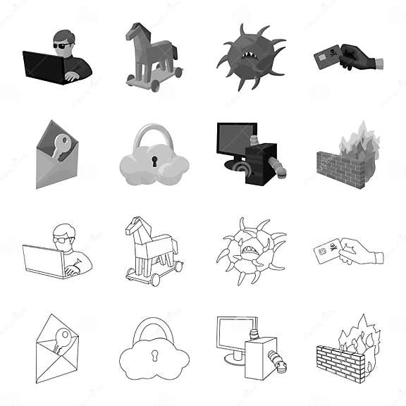 System Internet Connection Code Hackers And Hacking Set Collection Icons In Outline