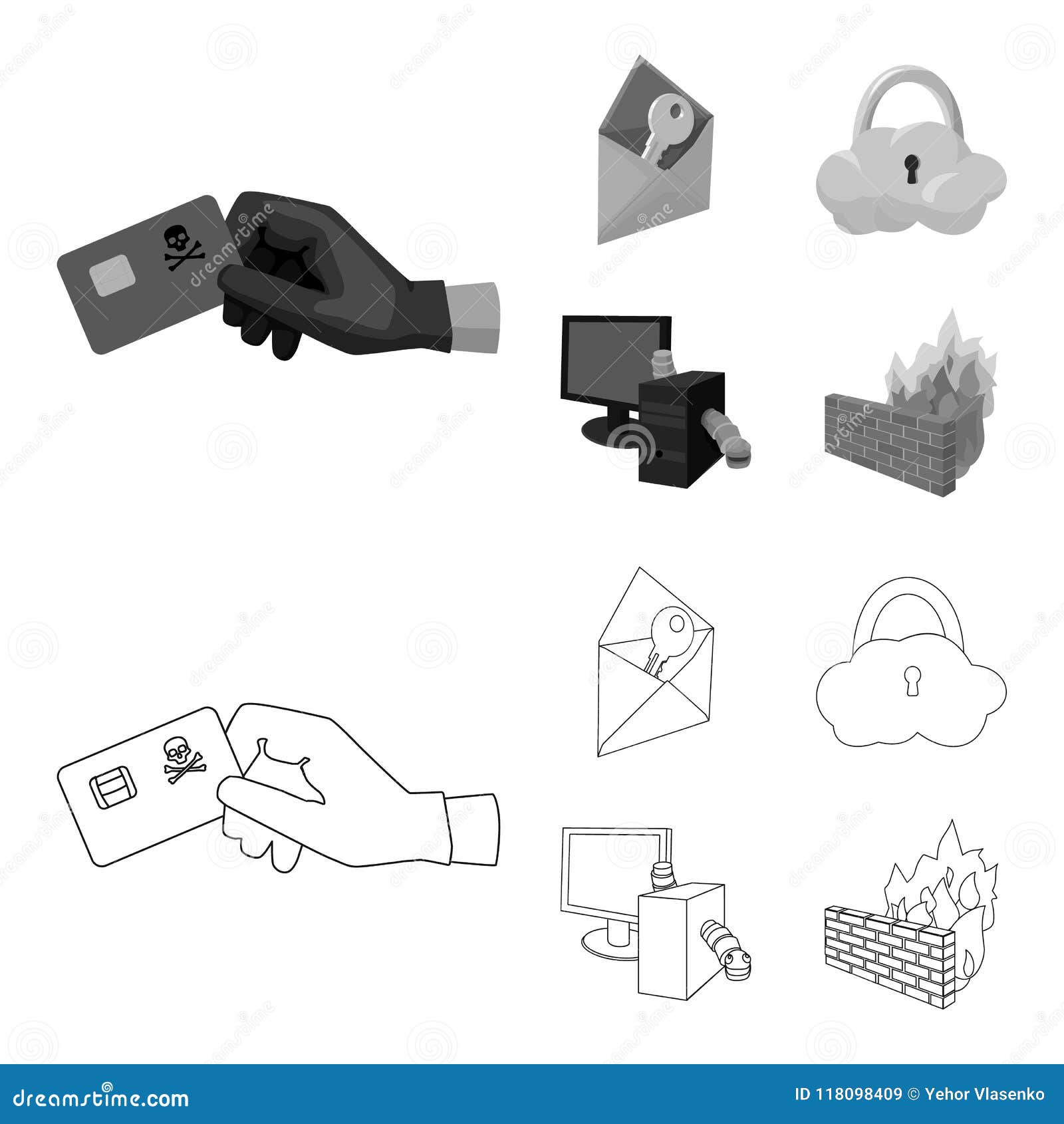 System Internet Connection Code Hackers And Hacking Set Collection Icons In Outline